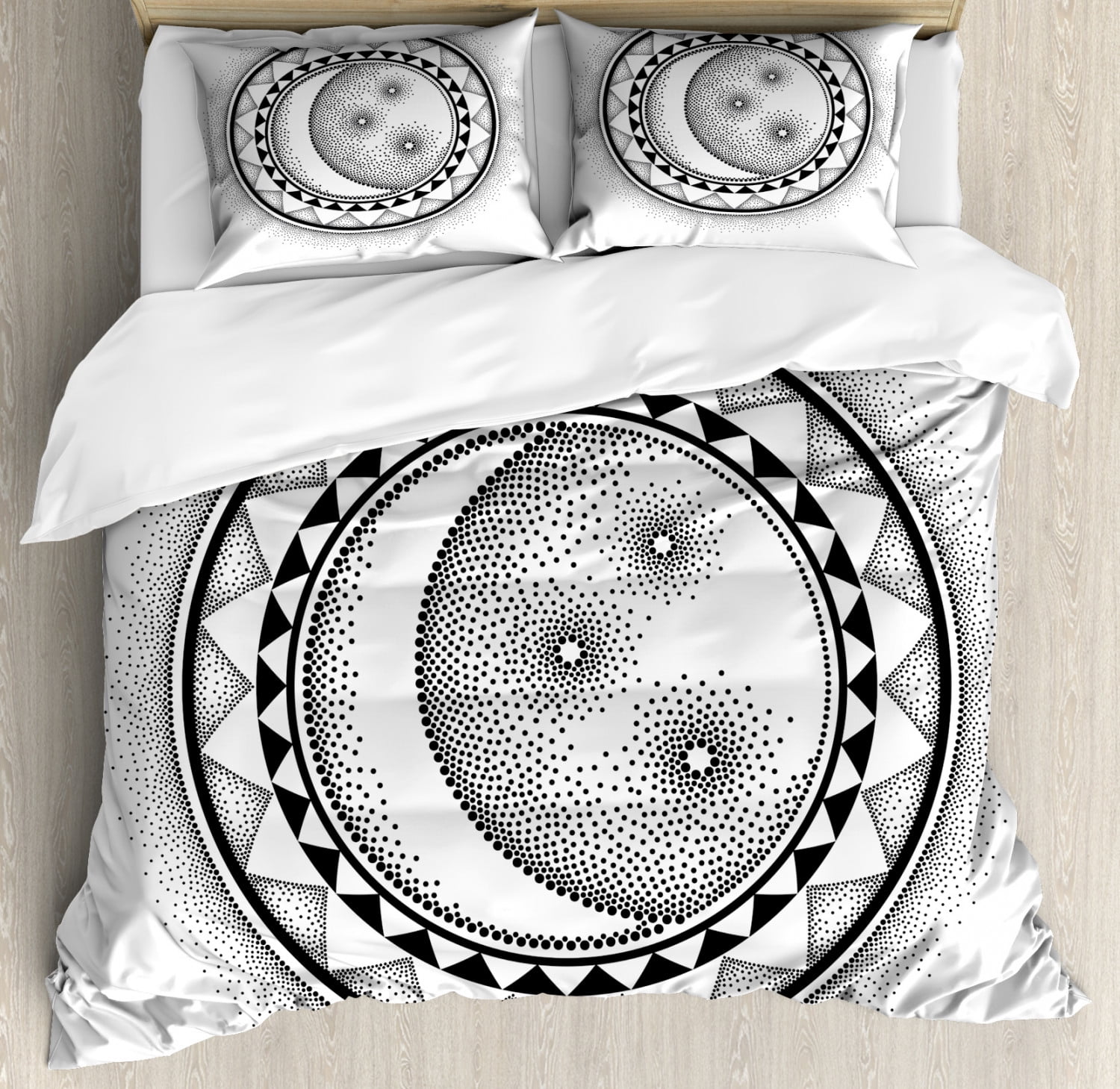 Half Moon Duvet Cover Set Queen Size, Simplistic Sun Night Dots Circle ...