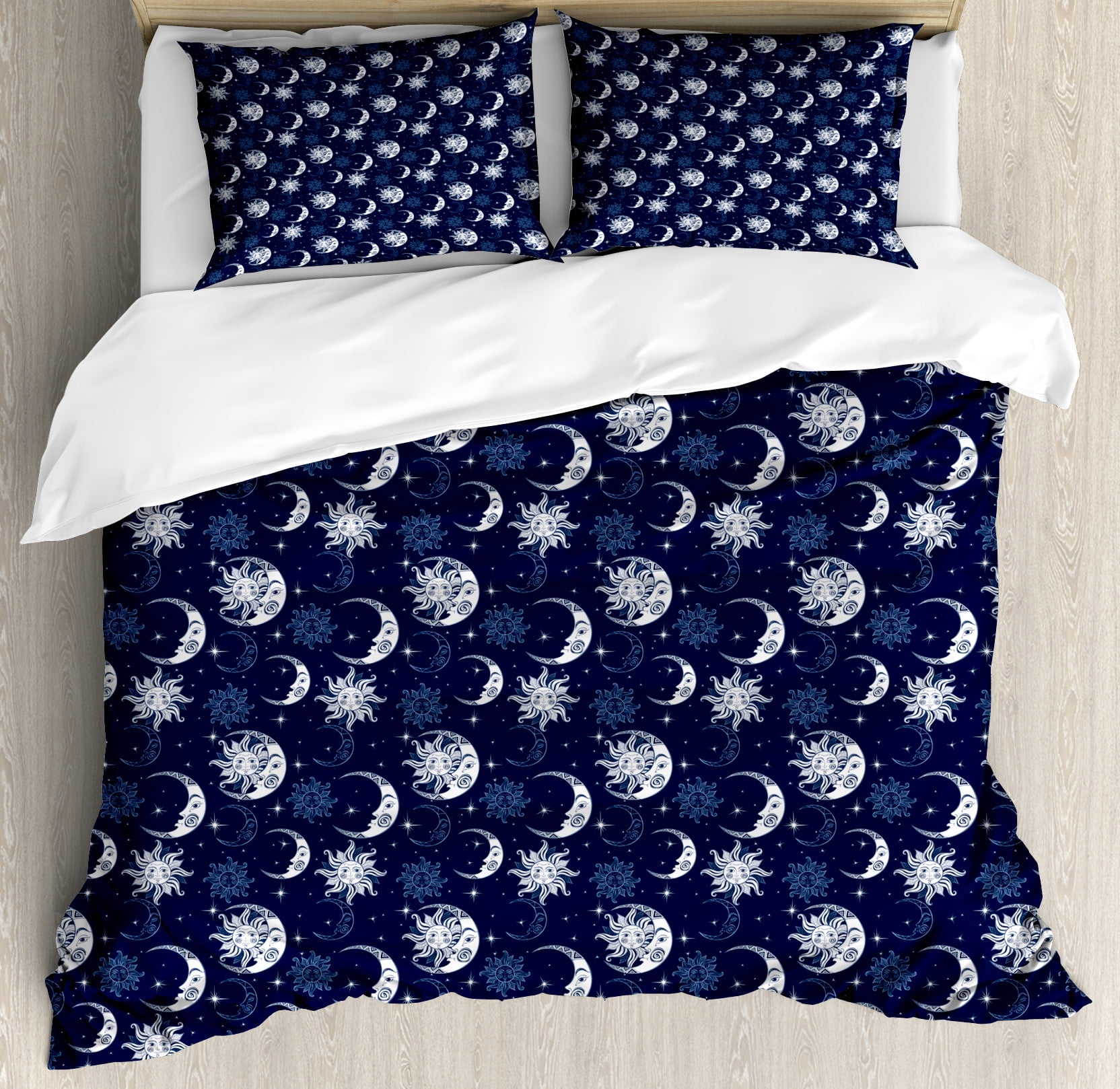 Half Moon Duvet Cover Sets, Repeating Sky Elements Sun and Stars ...