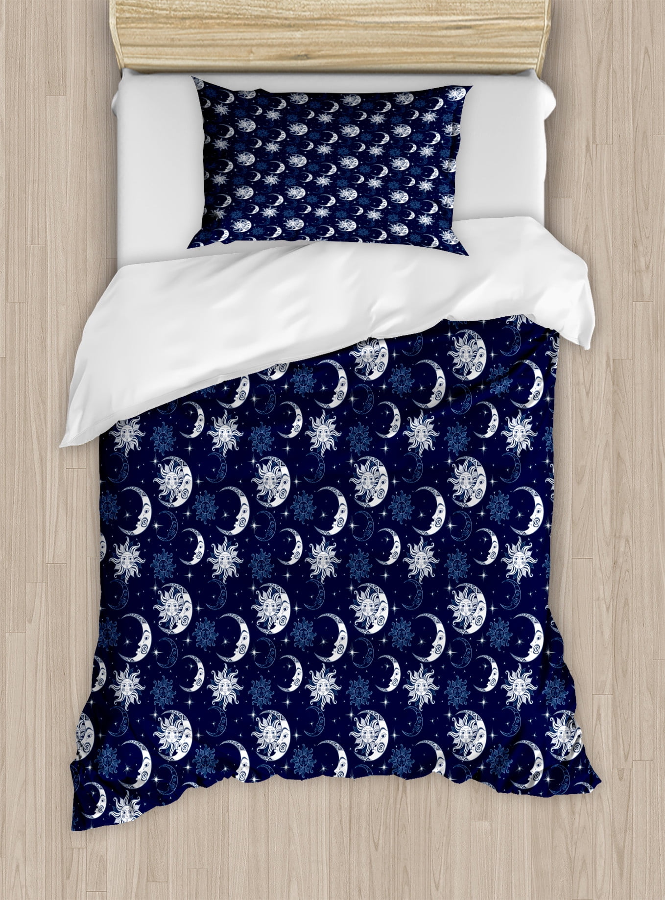 Half Moon Duvet Cover Sets, Repeating Sky Elements Sun and Stars ...