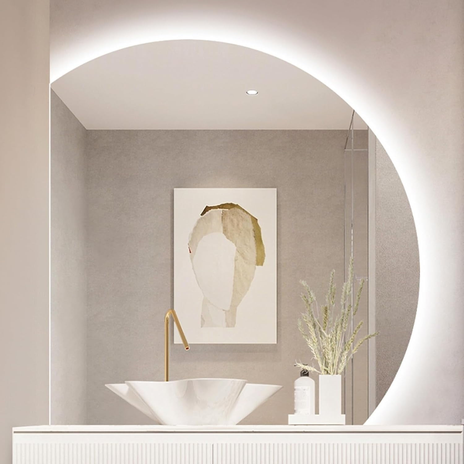 Half Moon LED Smart Bathroom Mirror, Backlit Semi Circle Frameless ...