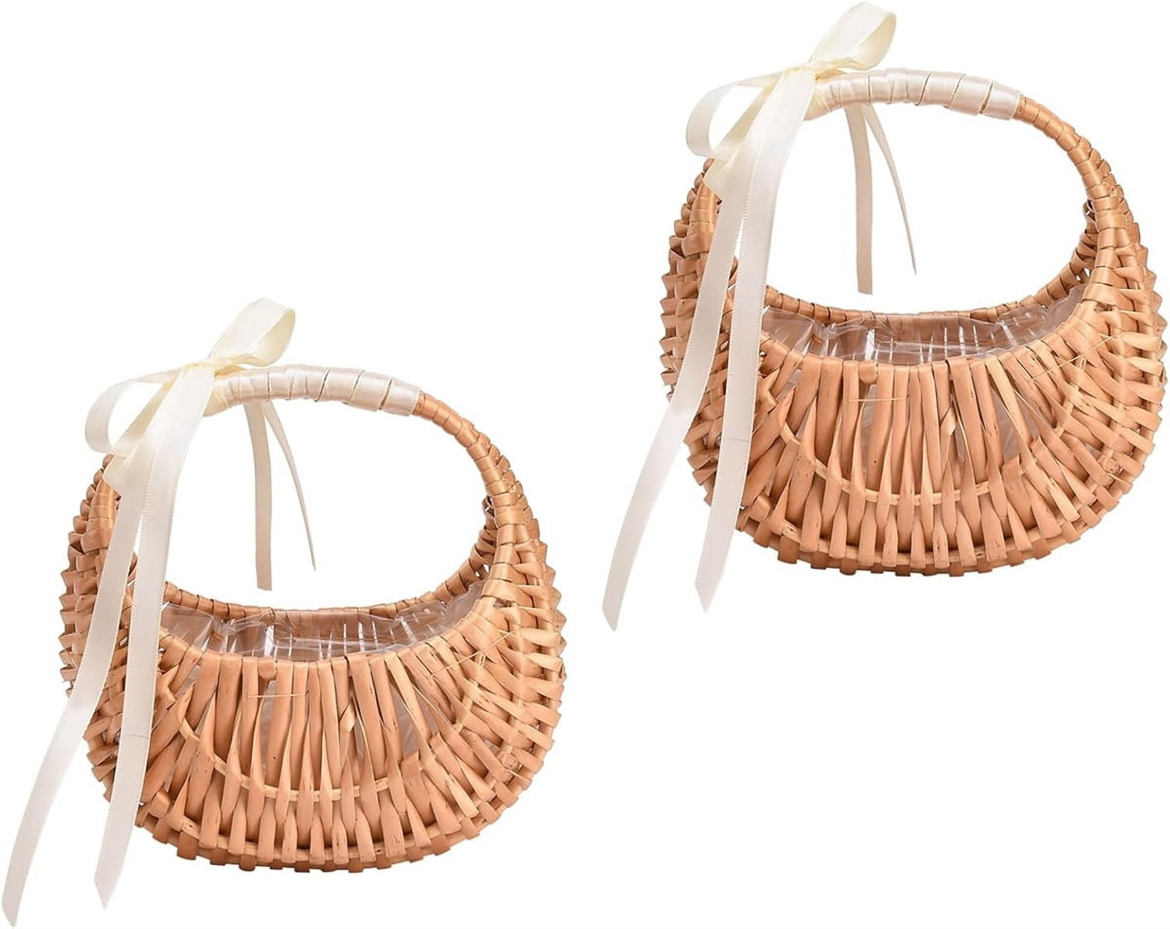 Half-Moon Mini Straw Rattan Baskets,2 PCS Hand-Woven Flower Baskets ...