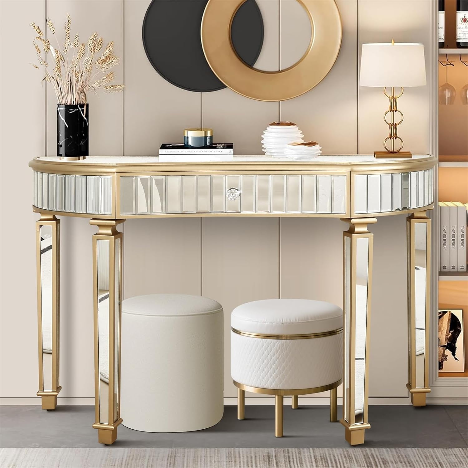 Half-Moon Mirrored Console Table with Drawer, 47.24 Inch Beautiful ...
