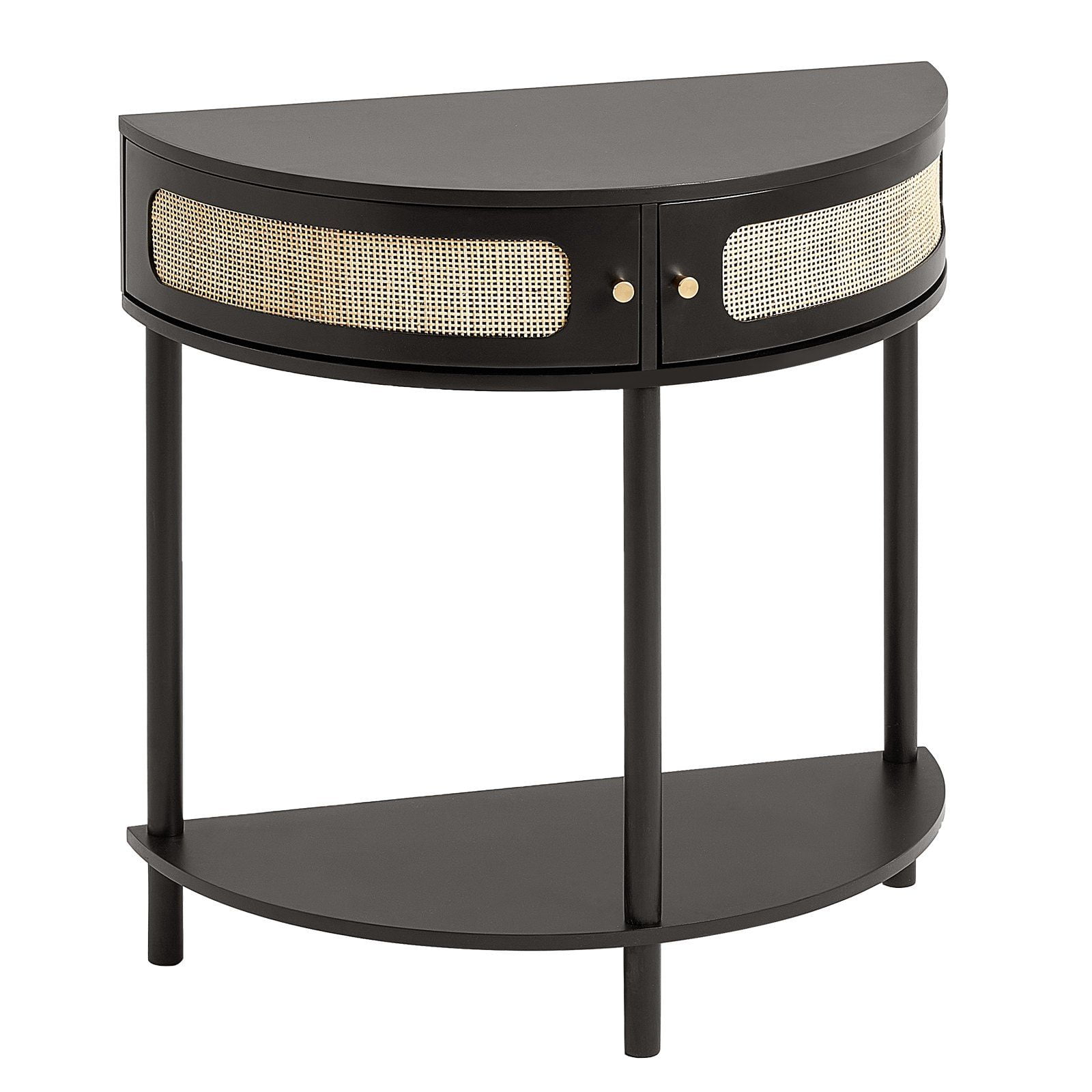 Half-Moon Rattan Entry Table with 2 Drawers - Black Woven Sliding Door ...