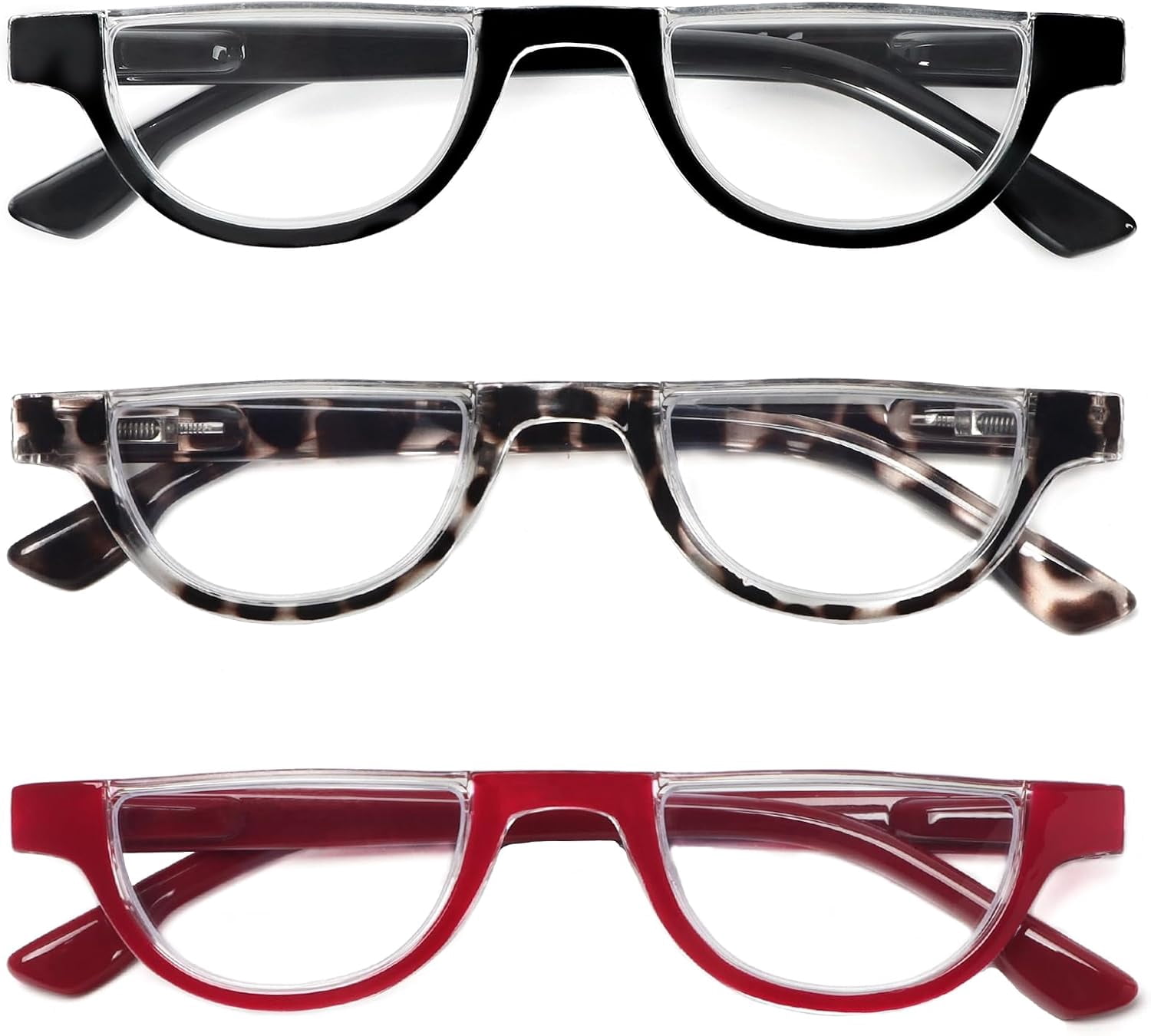 Half Moon Reading Glasses for Women, 3 Pack Small Semi Frame Readers ...