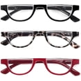 Half Moon Reading Glasses for Women, 3 Pack Small Semi Frame Readers ...
