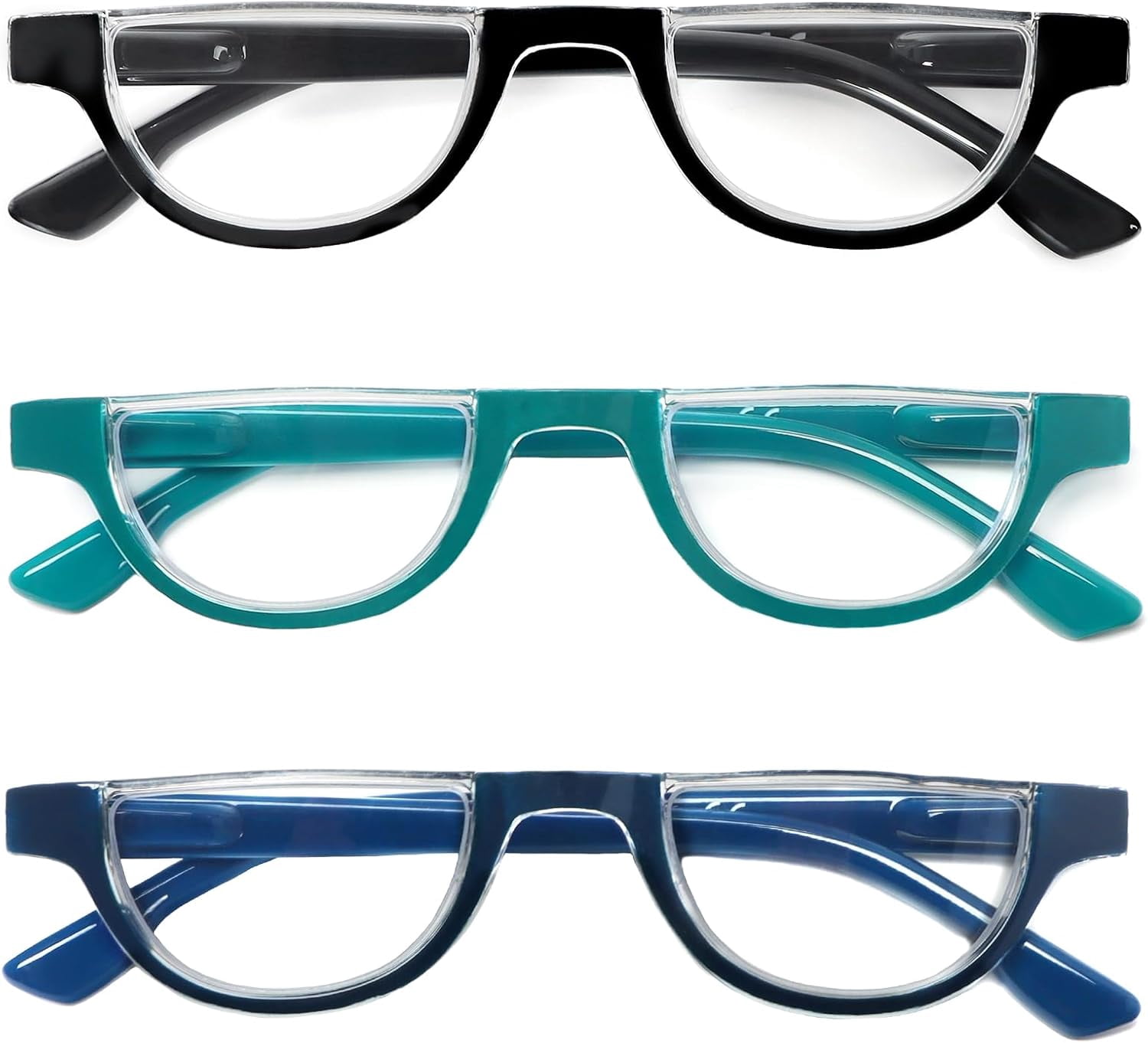 Half Moon Reading Glasses for Women, 3 Pack Small Semi Frame Readers ...