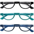 Half Moon Reading Glasses for Women, 3 Pack Small Semi Frame Readers ...