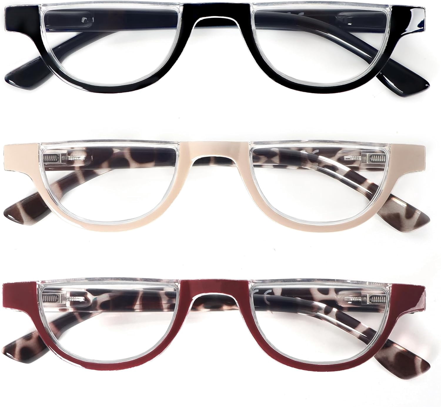 Half Moon Reading Glasses for Women, 3 Pack Small Semi Frame Readers ...