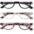 Half Moon Reading Glasses for Women, 3 Pack Small Semi Frame Readers ...