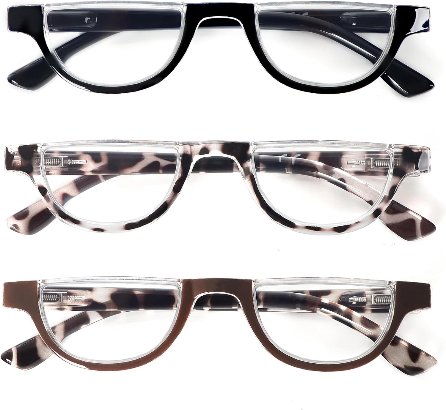 Half Moon Reading Glasses for Women, 3 Pack Small Semi Frame Readers ...