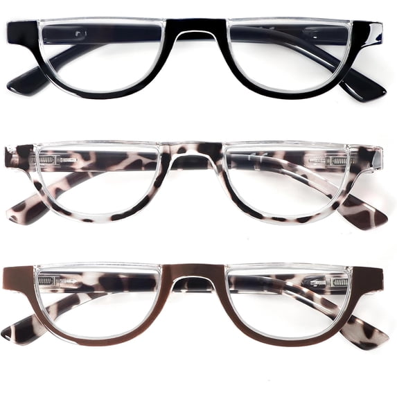 Half Moon Reading Glasses for Women, 3 Pack Small Semi Frame Readers ...
