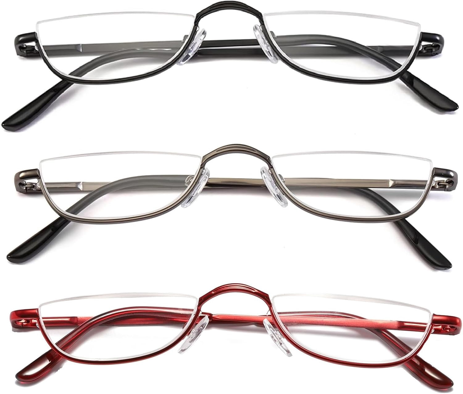 Half Moon Reading Glasses for Women Men Small Semi Frame Metal Spring ...