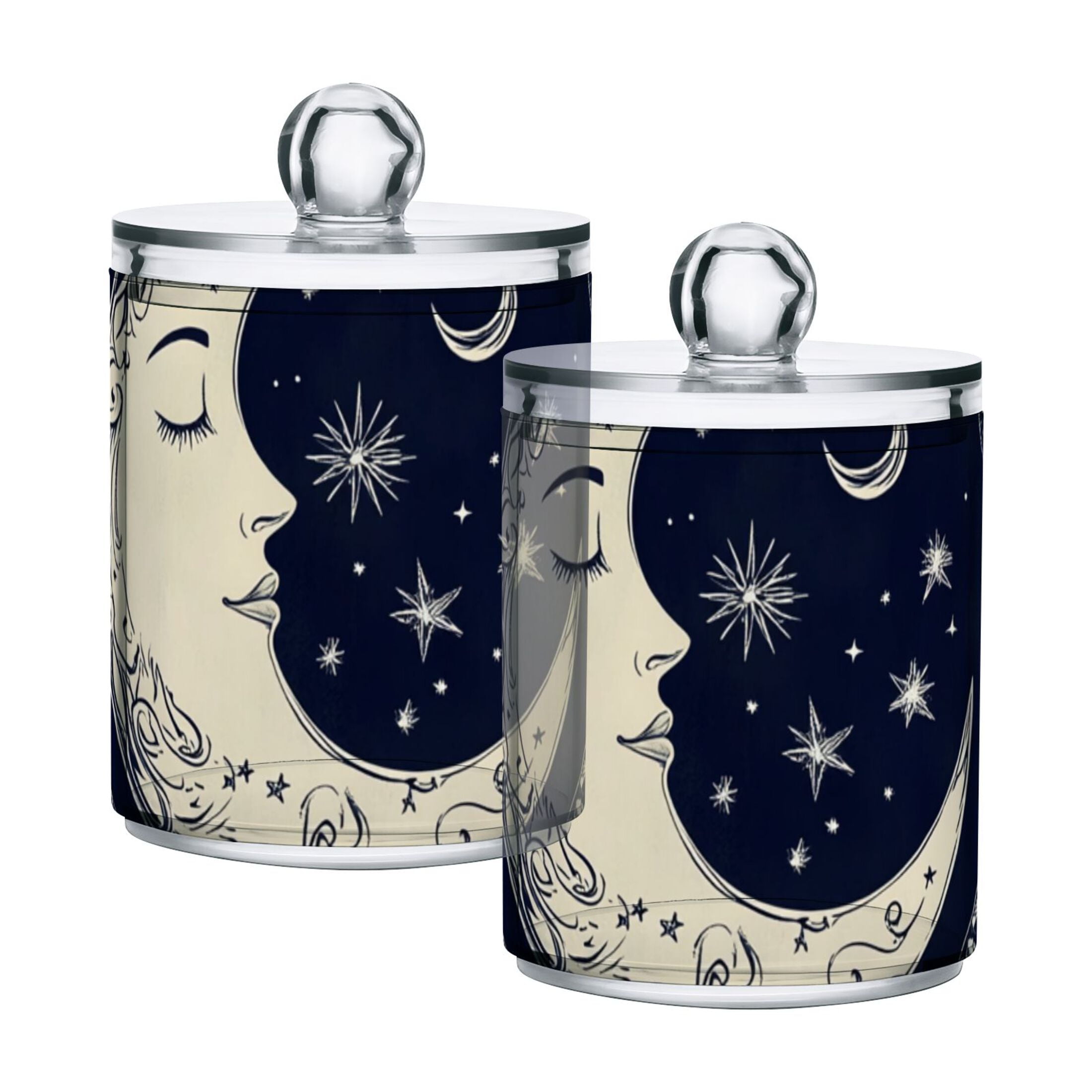 Half Moon Side Face Stars Translucent Plastic Cans Storage Canisters ...