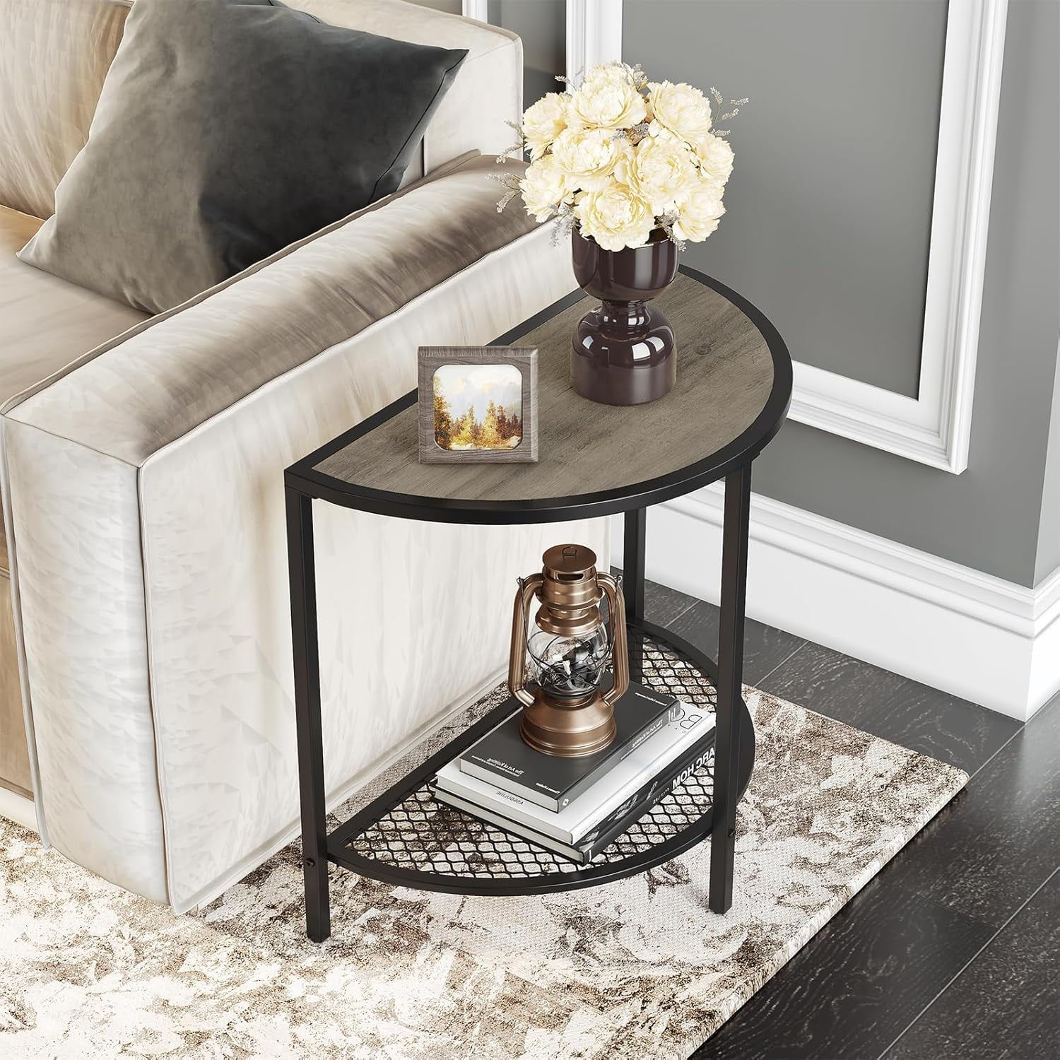 Half Moon Side Table 19.7'' Bed Night Stand 18.7"*10.4" Small End Tables for Living Bed Room 2 ...