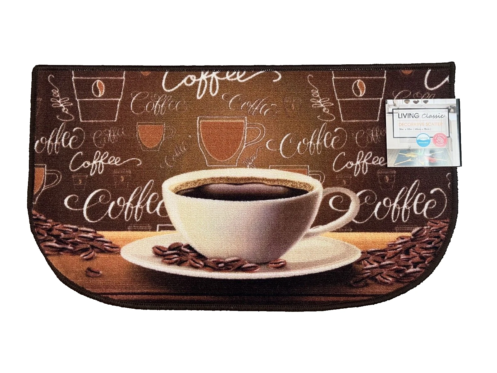 Half Moon Slice Kitchen Rug, Non Skid Back, Chef, Coffee, Apples ...