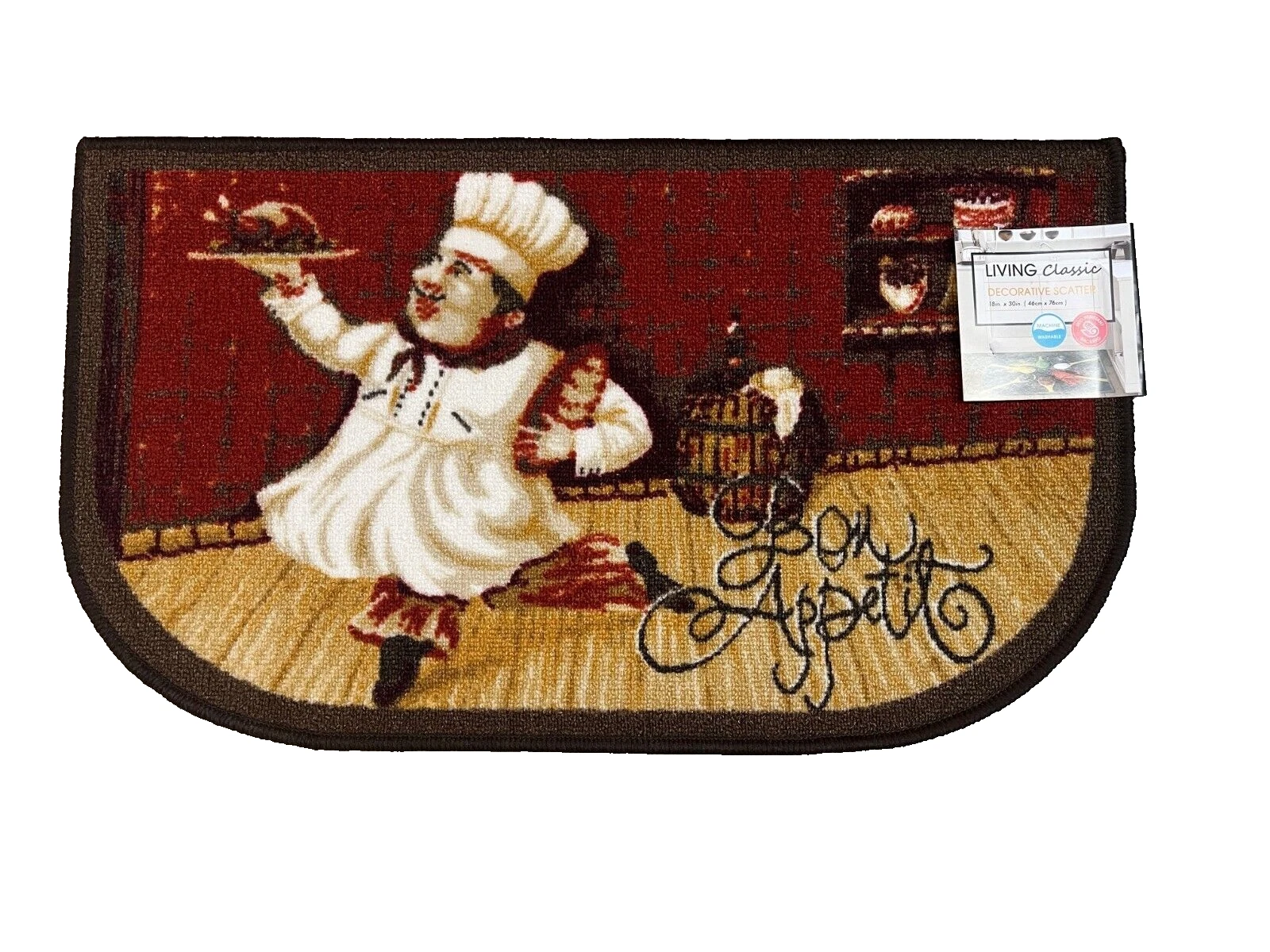 Half Moon Slice Kitchen Rug, Non Skid Back, Chef, Coffee, Apples ...