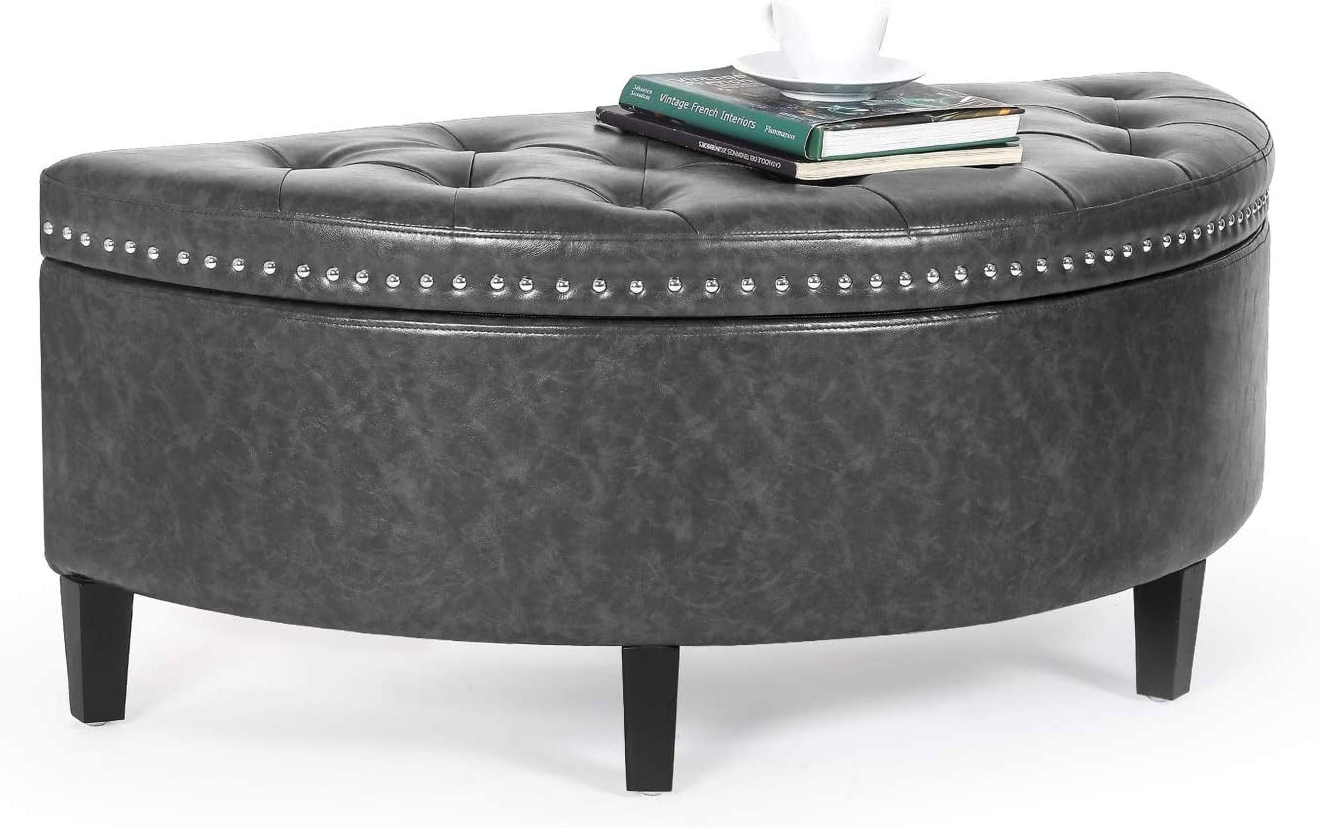 Half Moon Storage Ottoman Bench, 43.5" Faux Leather End of Bed Bench ...