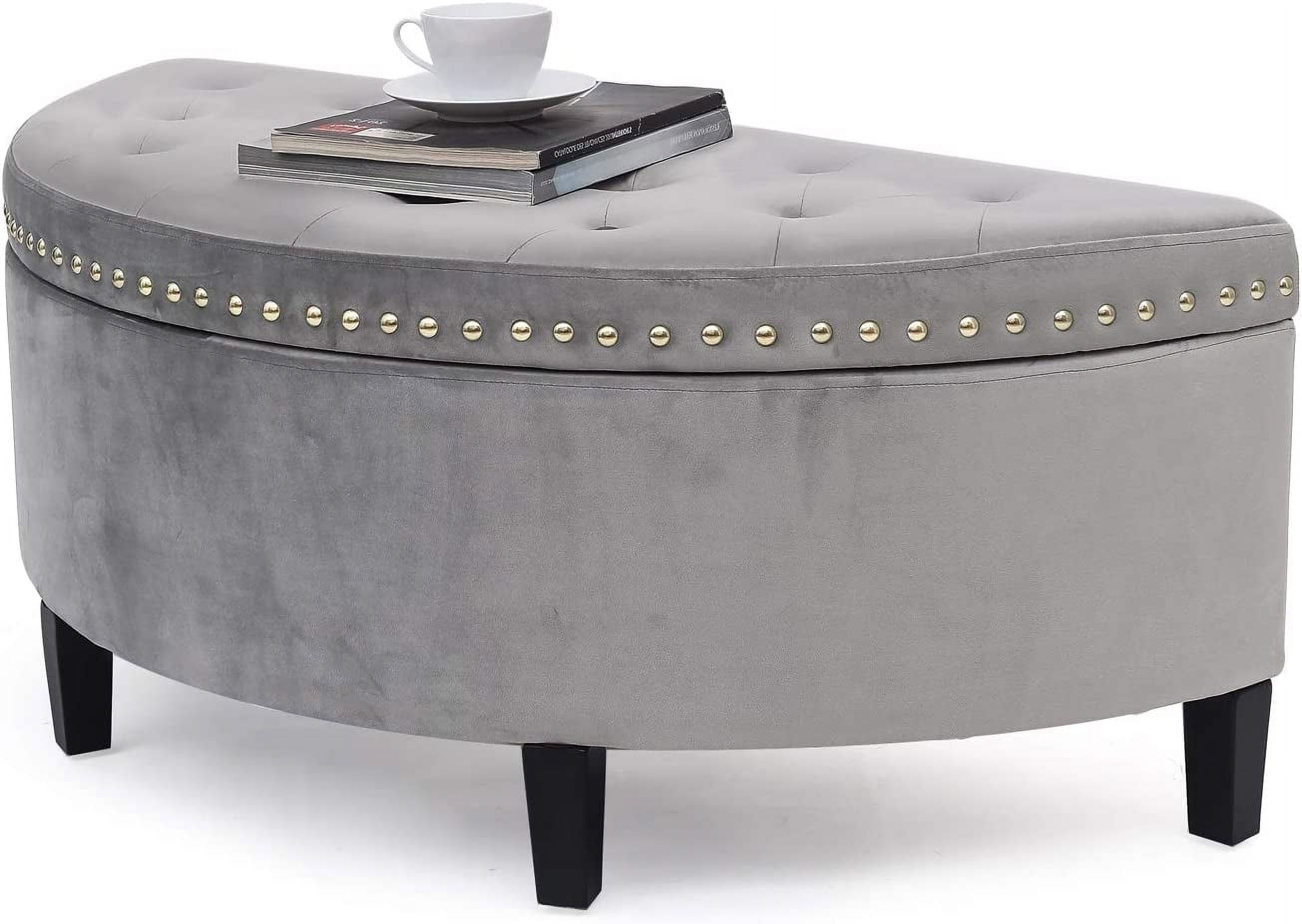 Half Moon Storage Ottoman Bench, 43.5" Velvet End of Bed Bench with ...