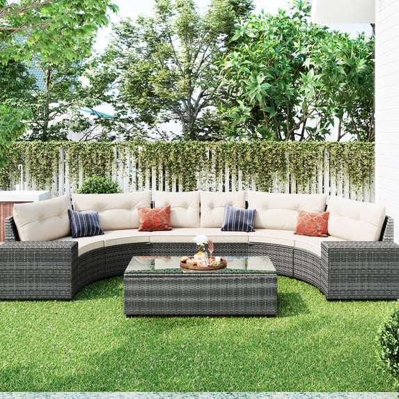 Half-Moon Wicker Sofa and Table Combo | Elegant Beige Color, Fits All ...