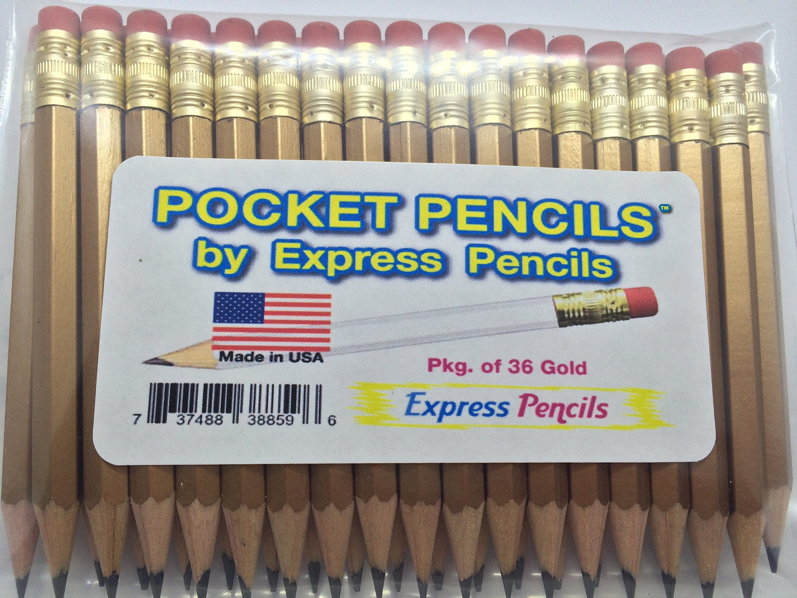 Express Pencils Gold Hexagon Sharpened Mini Half Pencils with Eraser ...