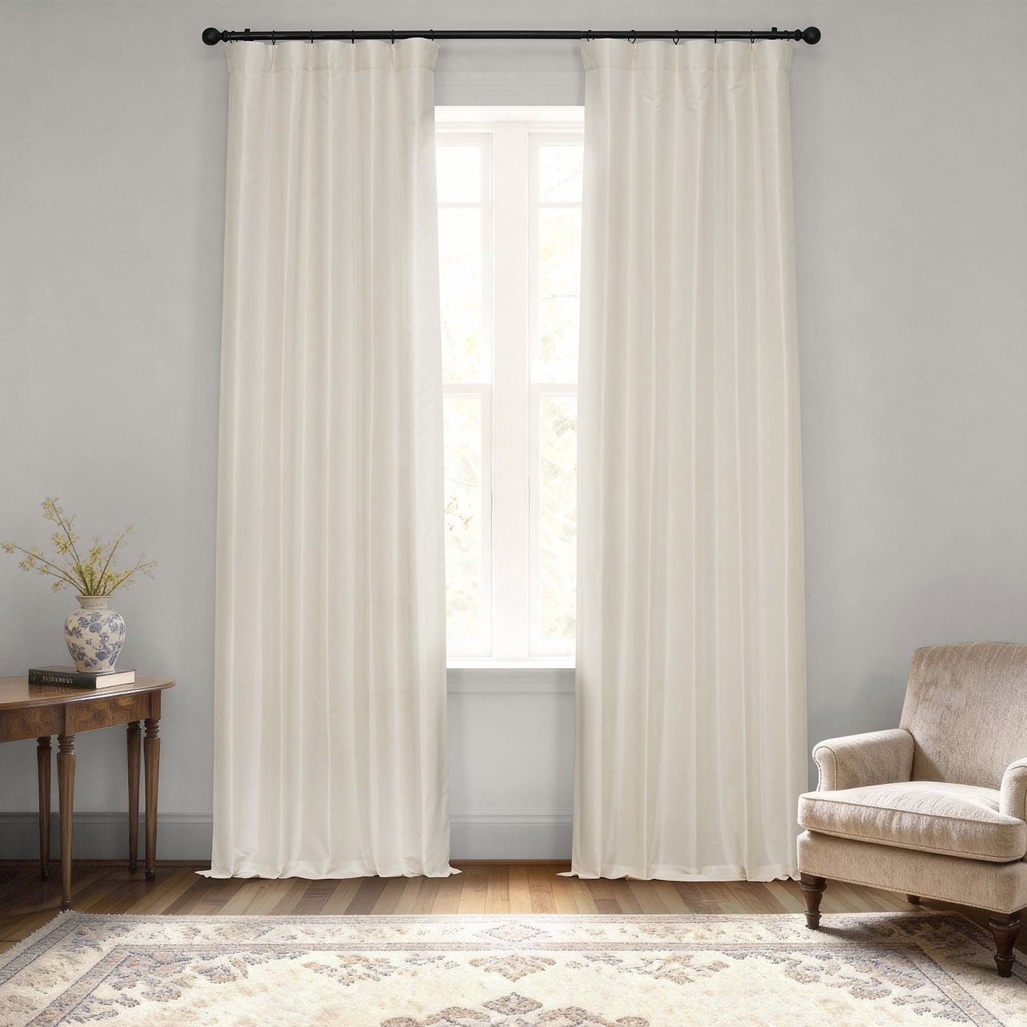 Half Price Drapes Off White Grommet Vintage Dupioni Silk Room Darkening ...