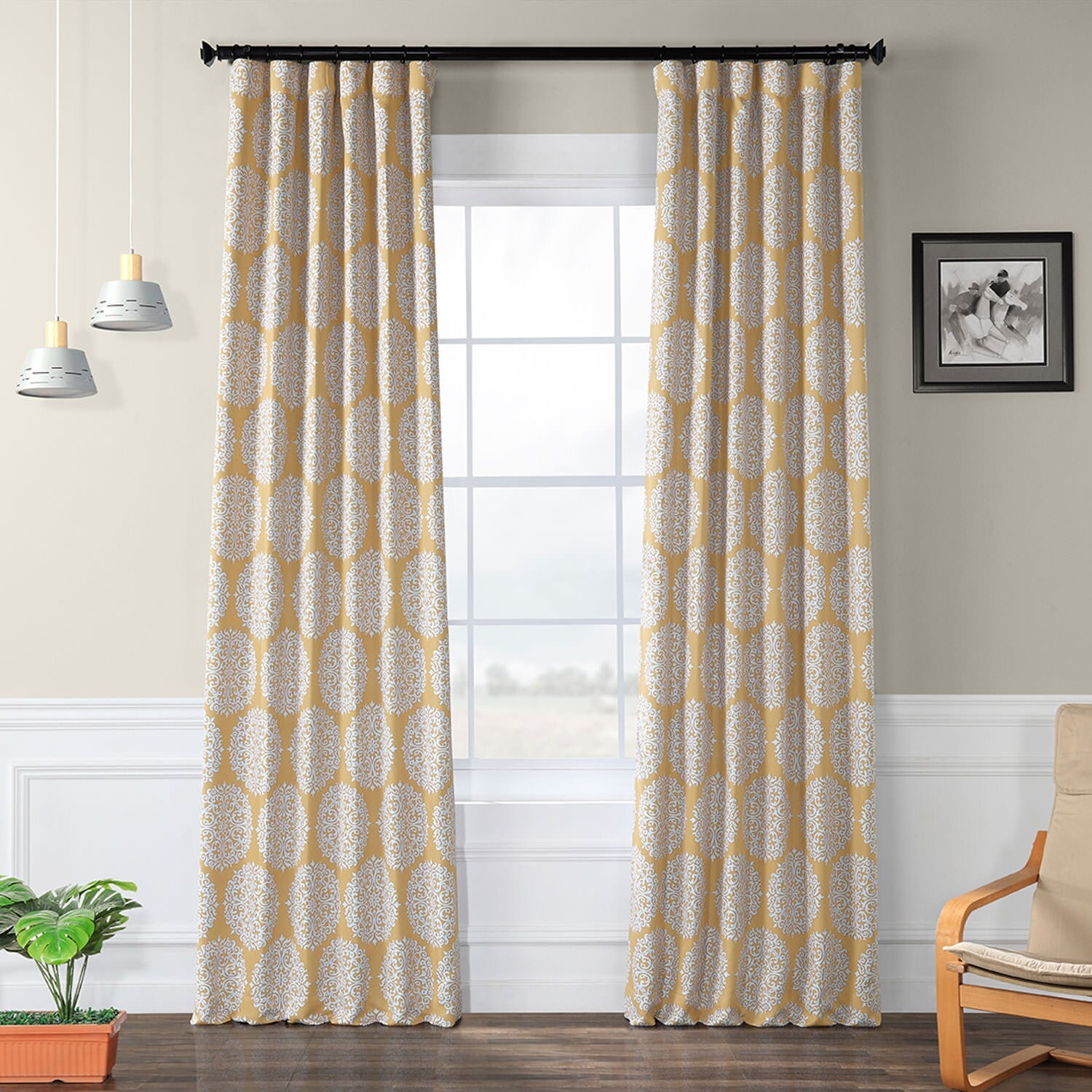 Half Price Drapes Printed Gold Meridian Room Darkening Curtains for ...