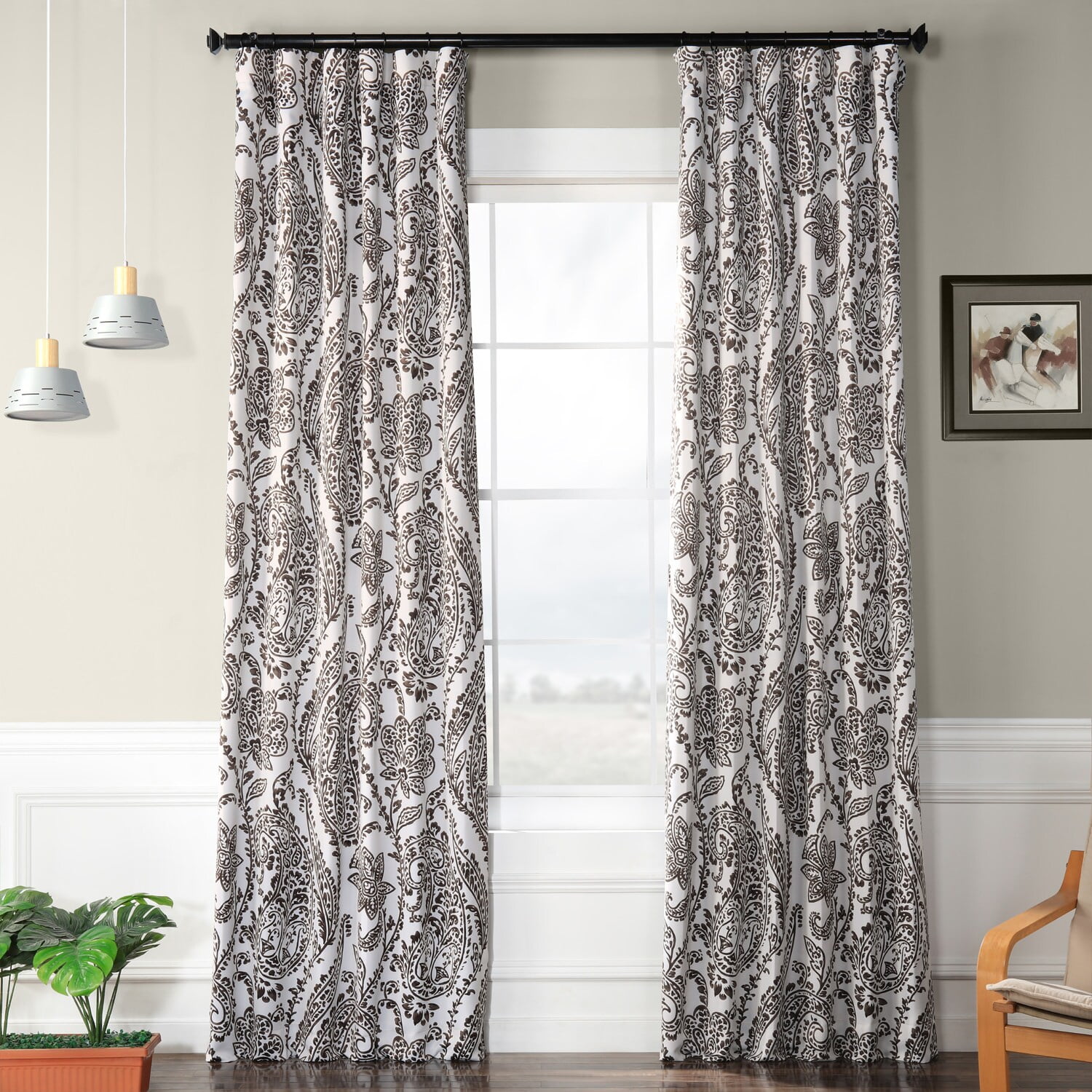 Half Price Drapes Printed Tea Time Brown Room Darkening Curtains for ...