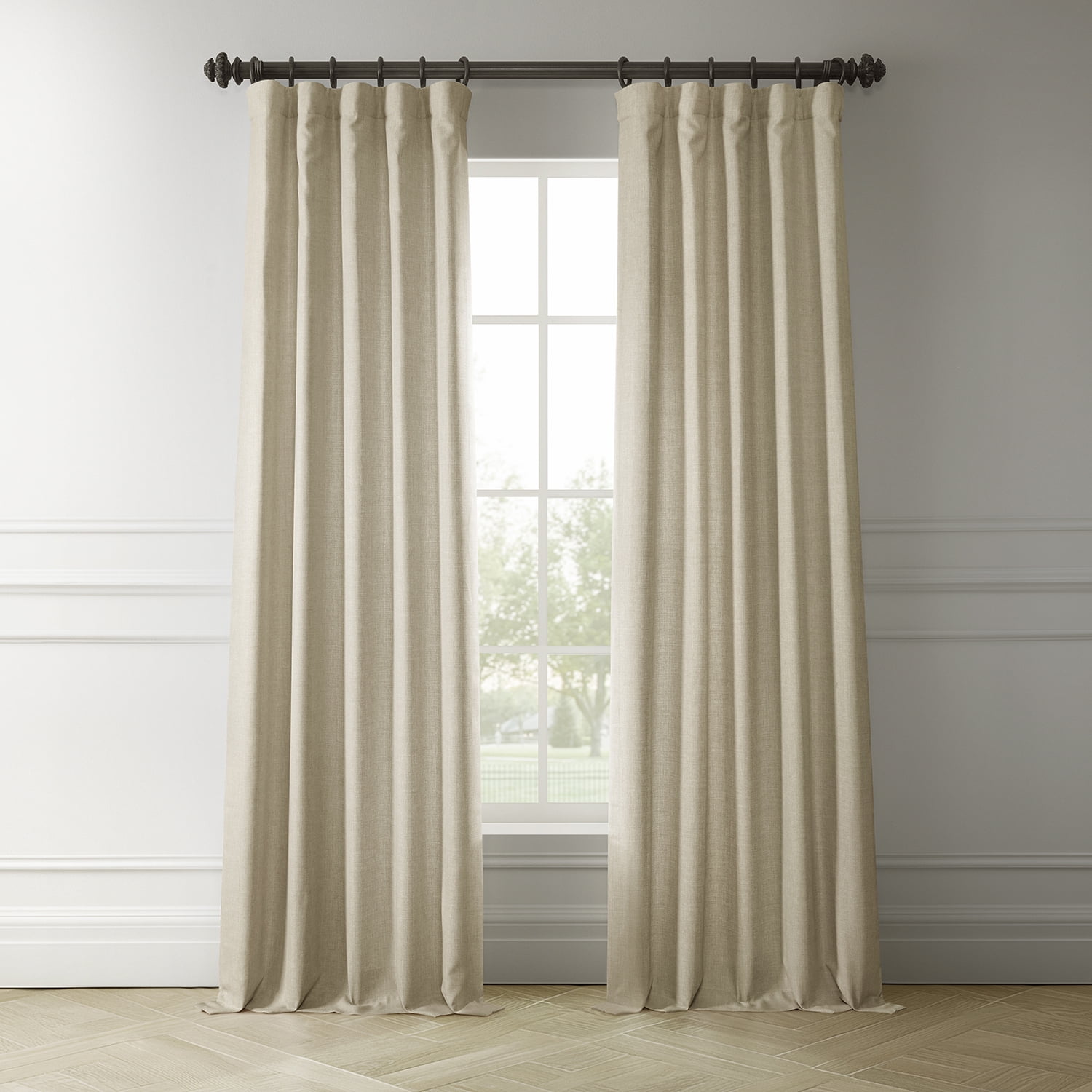 Half Price Drapes Sepia Beige Faux Linen Room Darkening Curtains for ...
