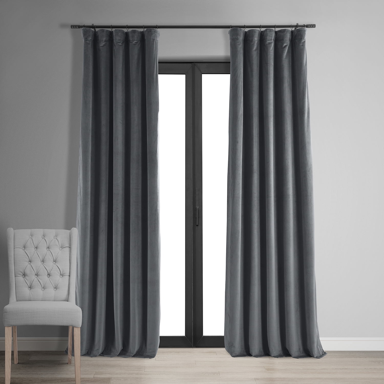 Half Price Drapes Signature Blue Grey Velvet Blackout Curtains For ...