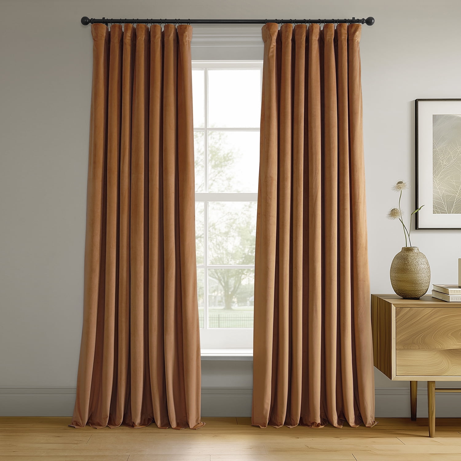 Half Price Drapes Signature Burnt Pumpkin Velvet Blackout Curtains For ...