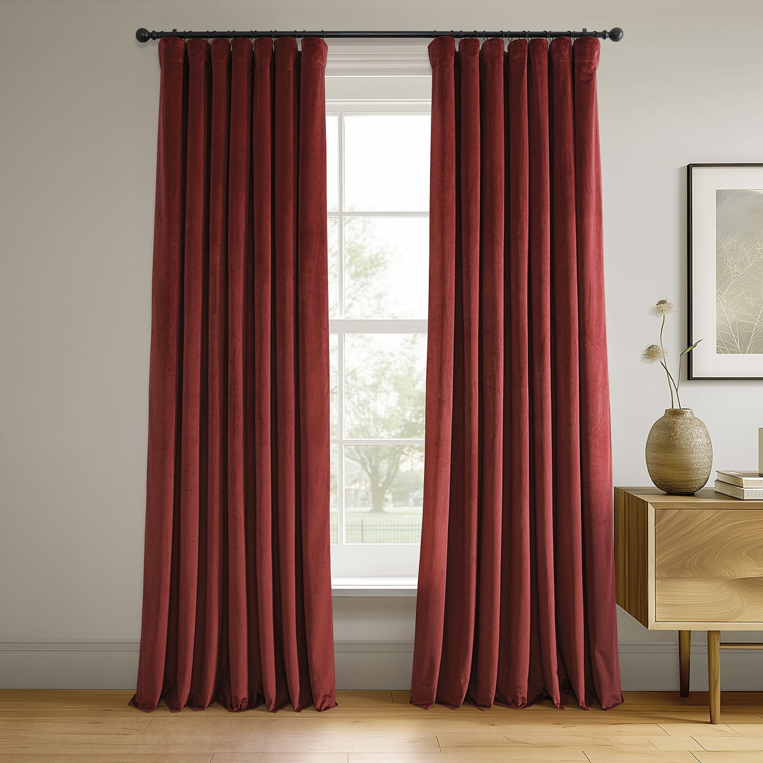 Half Price Drapes Signature Crimson Rust Velvet Blackout Curtains For ...