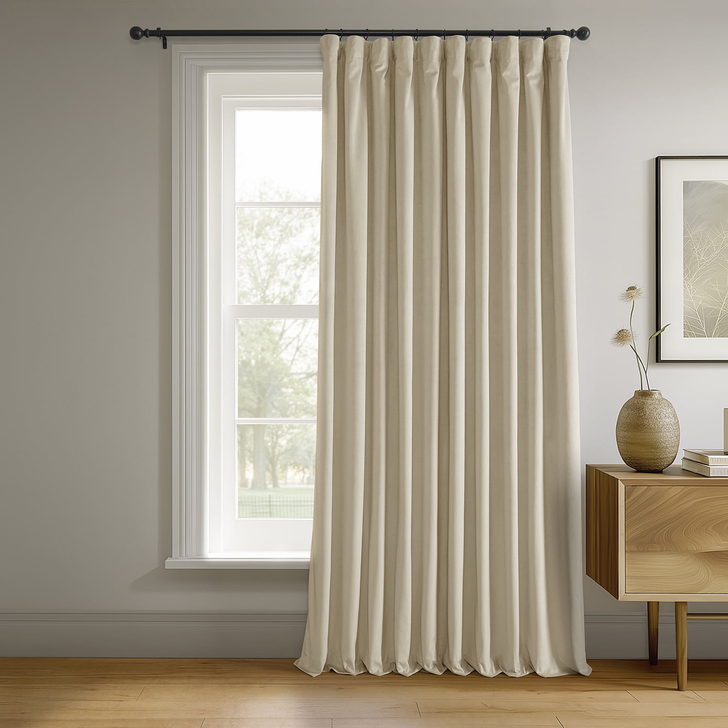 Half Price Drapes Signature Ivory Extra Wide Velvet Blackout Curtains ...