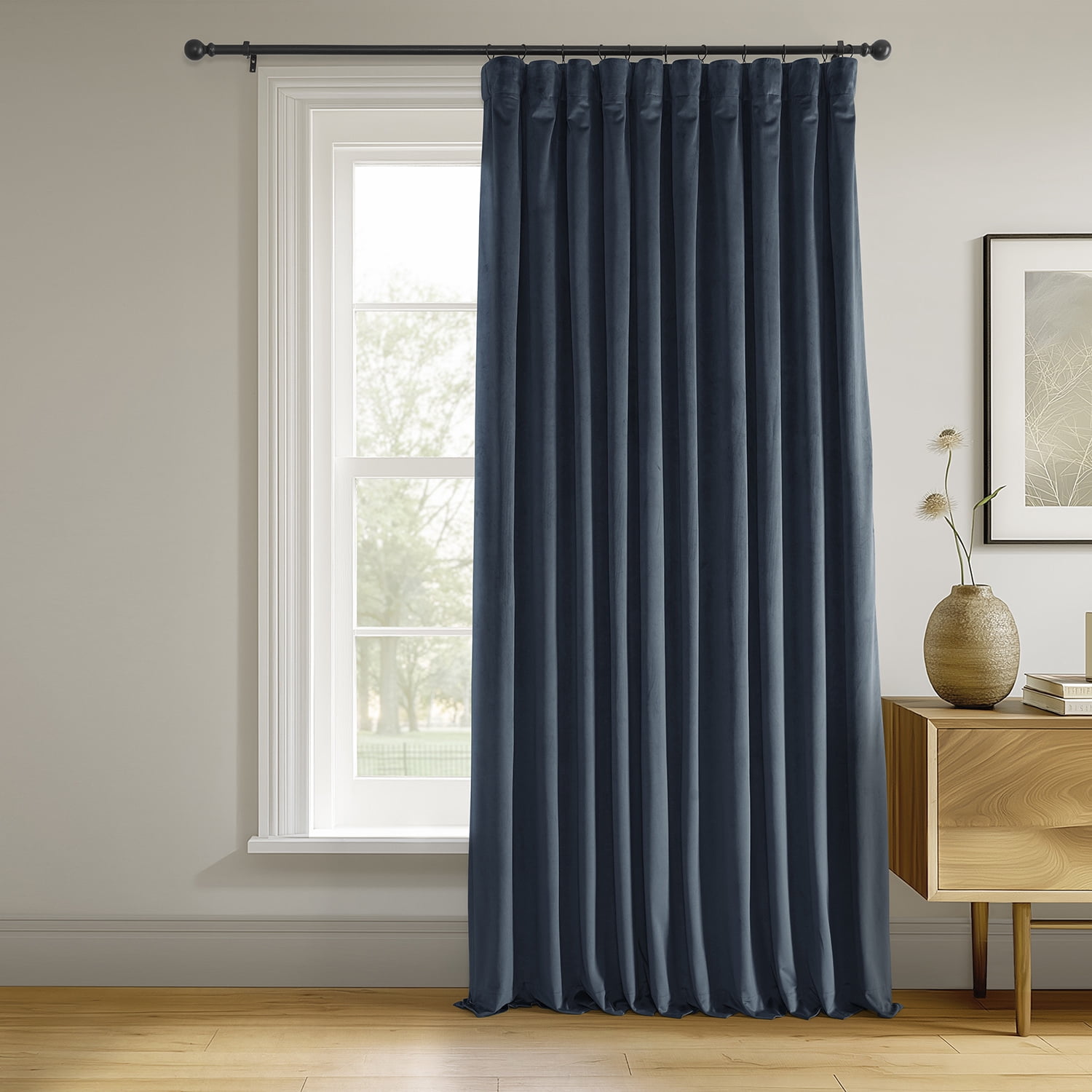 Half Price Drapes Signature Midnight Blue Extra Wide Velvet Blackout ...