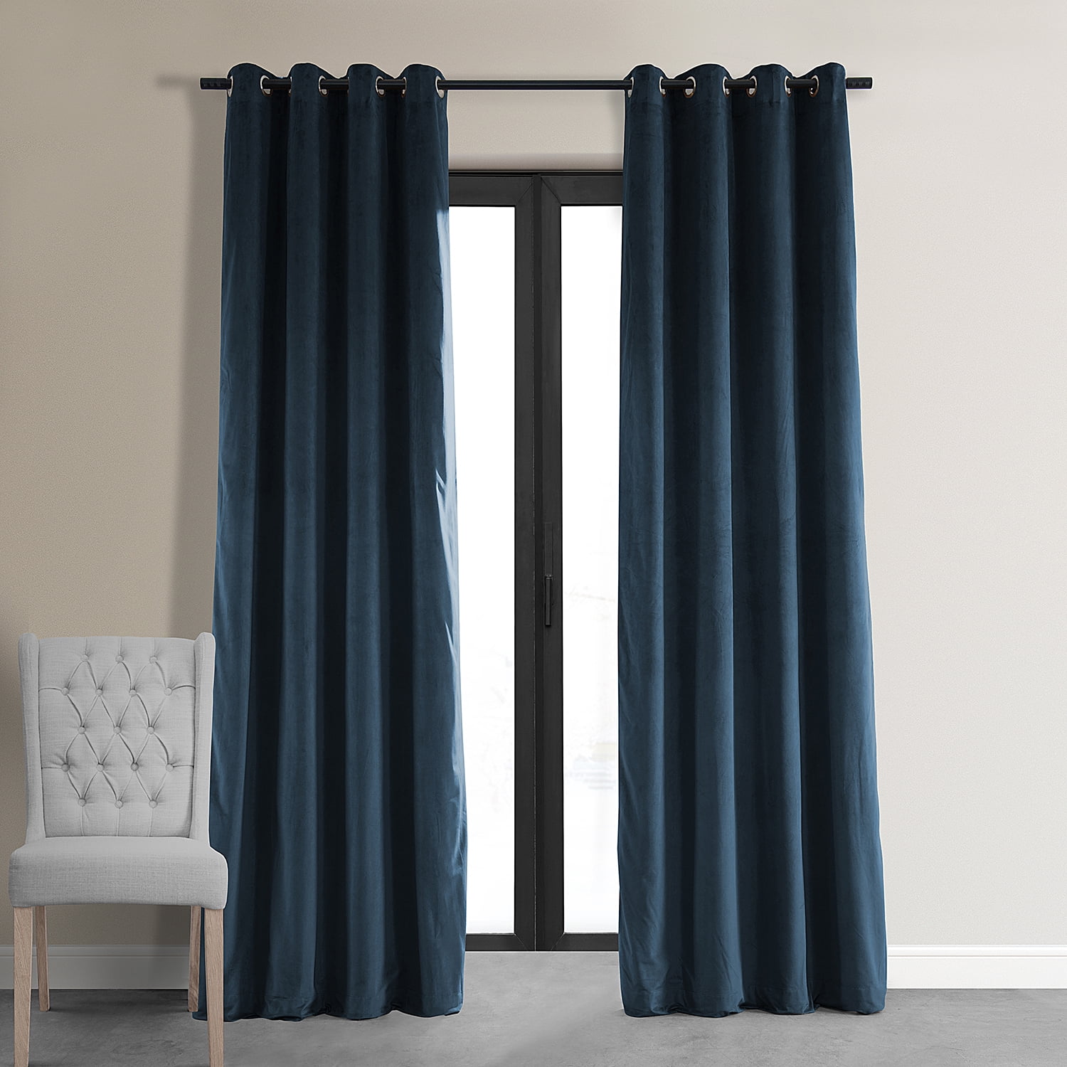 Half Price Drapes Signature Midnight Blue Grommet Velvet Blackout ...