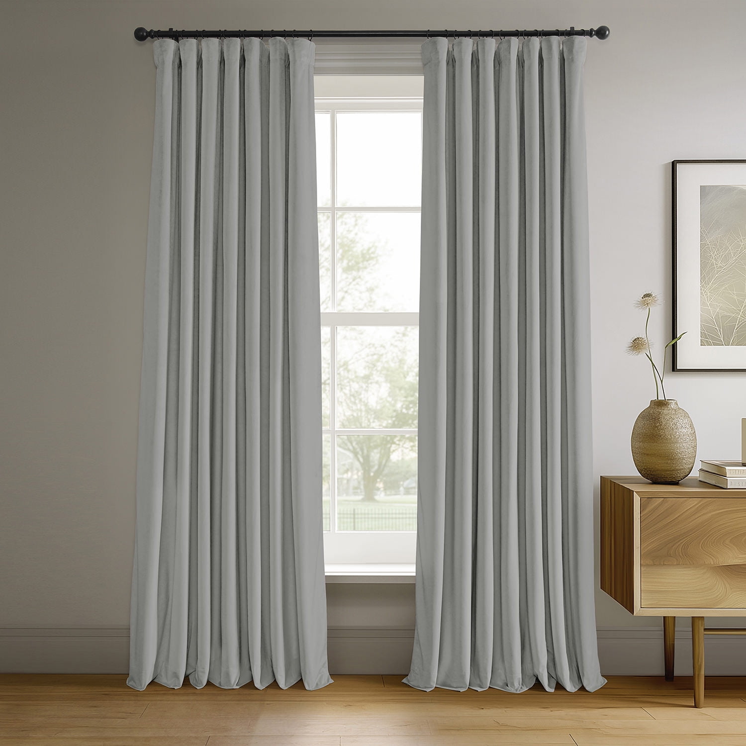 Half Price Drapes Signature Reflection Grey Velvet Blackout Curtains ...