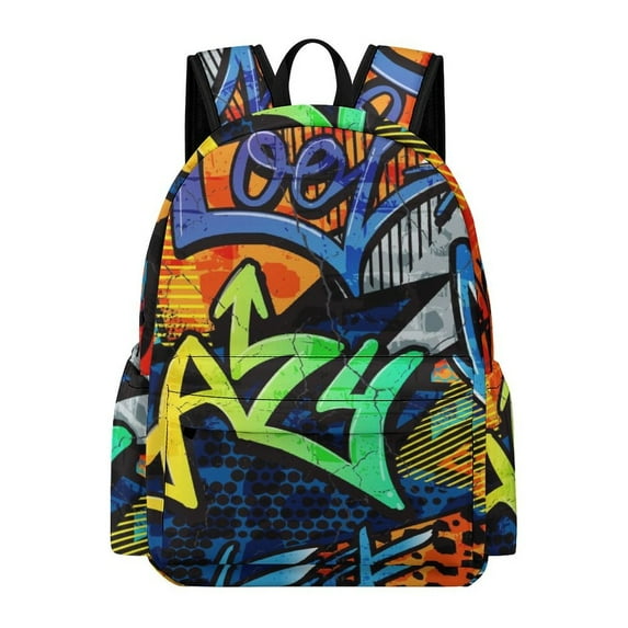 Half Print Backpack 11.8×16.5×5.9in Large Capacity Zipper Design Side ...