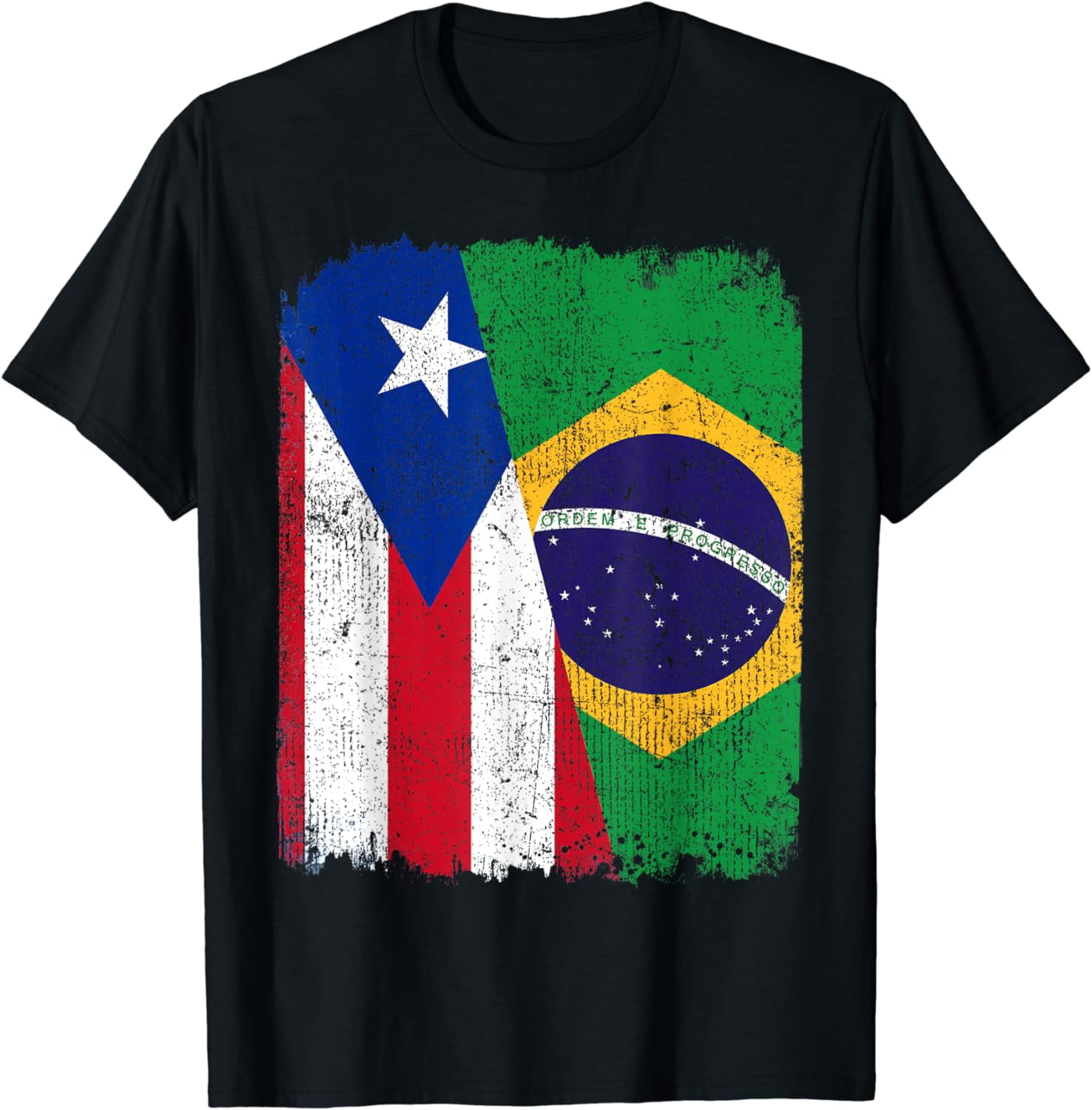 Half Puerto Rican Half Brazilian Flag Heritage Pride Roots T-Shirt ...
