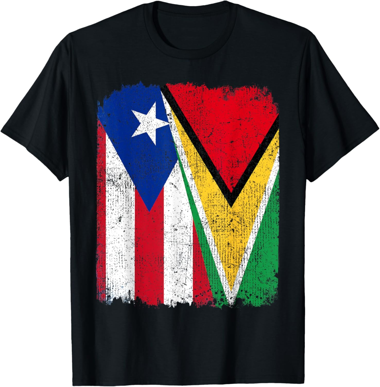 Half Puerto Rican Half Guyanese Flag Heritage Pride Roots T-Shirt ...