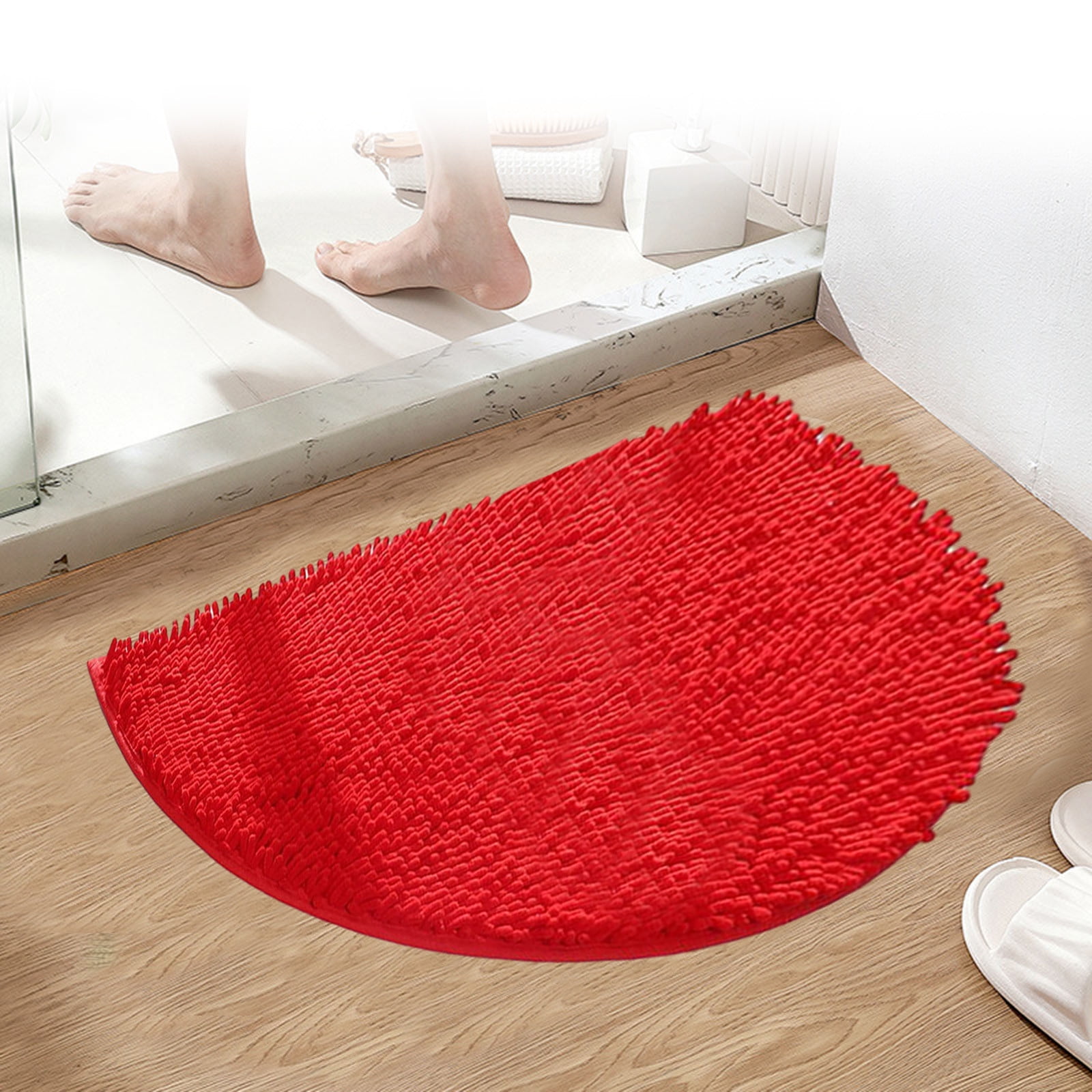 Half Round Bathroom Rugs Thick Chenille Absorbent Bath Mat Extra Soft ...