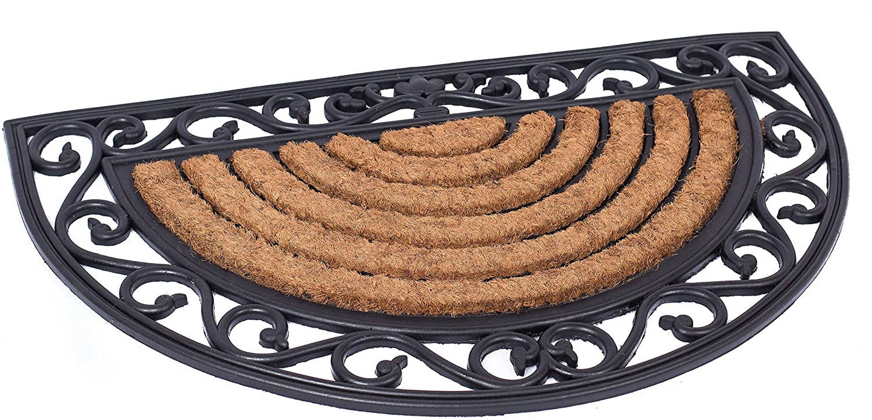 Half Round Coir Doormat with Scroll Border - Natural Fiber and Rubber ...