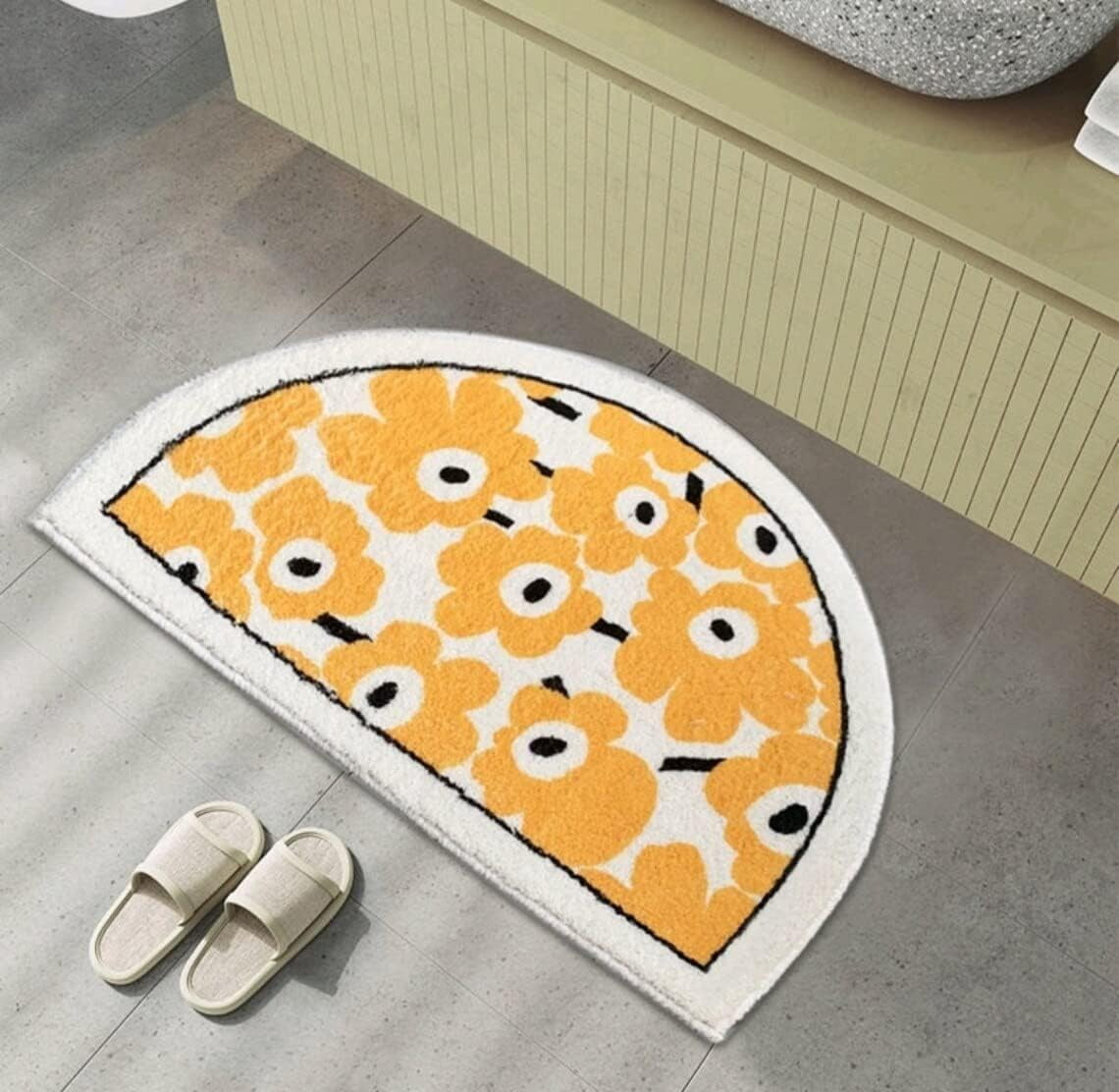 Half Round Door Mat Semi Circle Bathroom Floor Rug Daisy White Flower ...