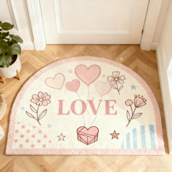 Half Round Door Mat Soft Non Slip Semi Circle Bath Rug,Valentines Day ...