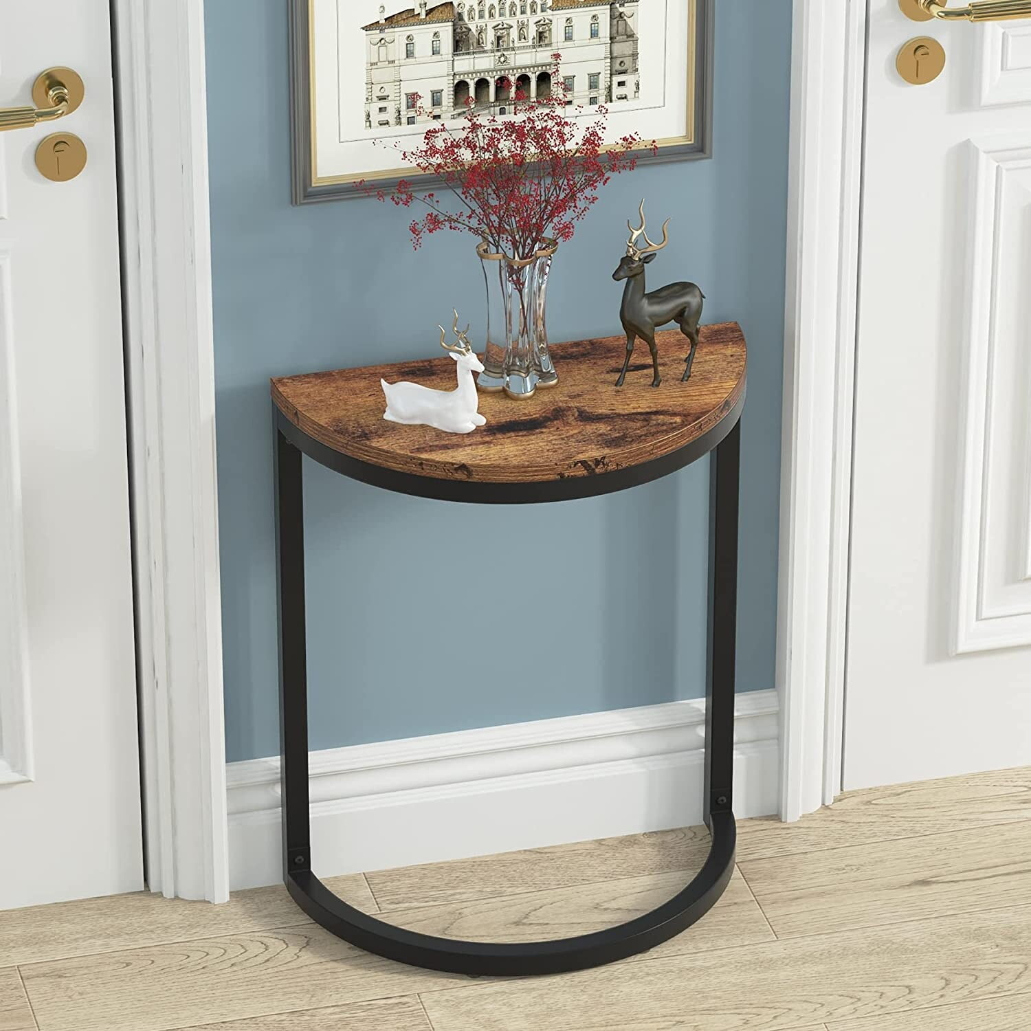 Half Round, Modern Side Table End Table Slim C-shaped Table Brown 1PC ...