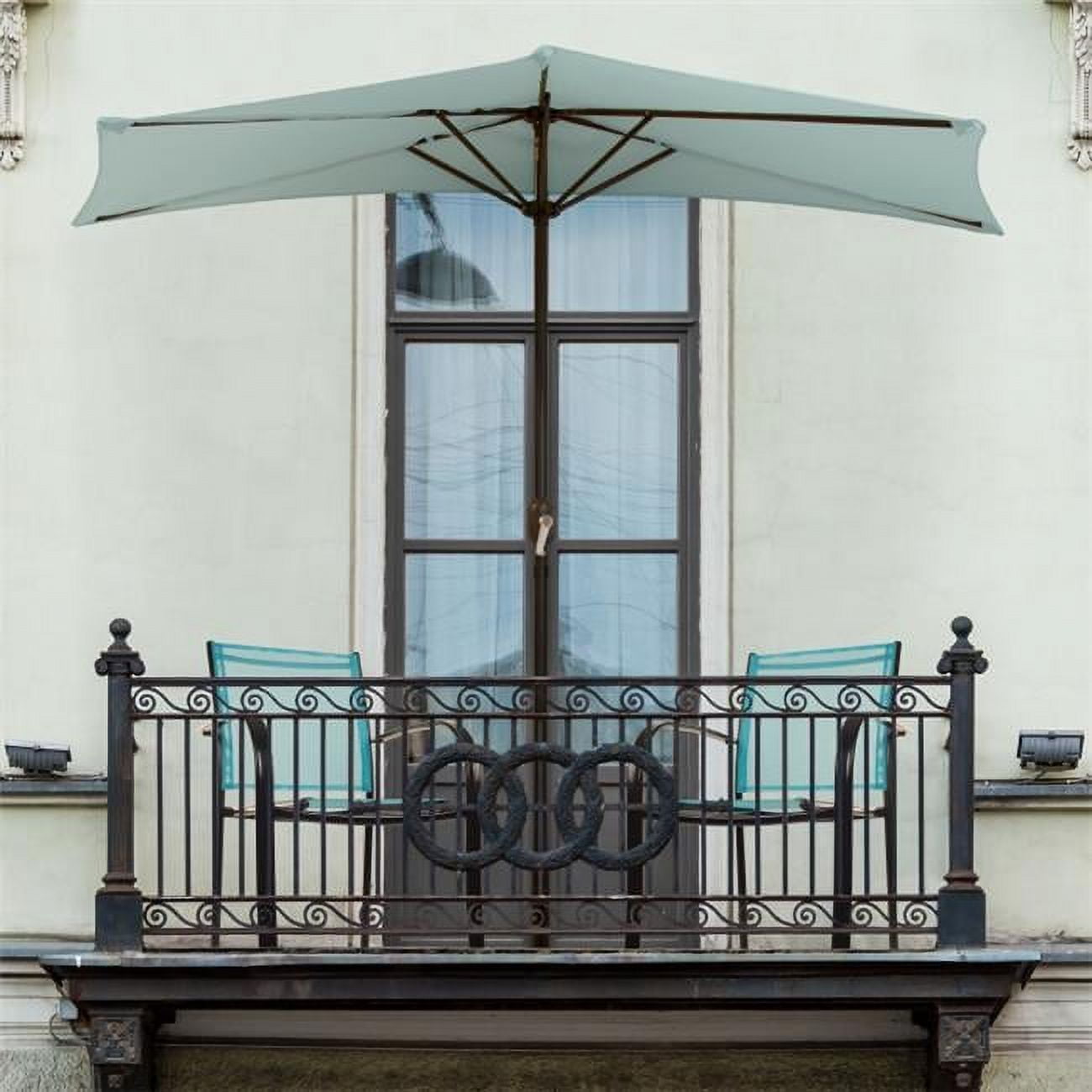 Half Round Patio Umbrella with Easy Crank, Dusty Green - 10 ft ...