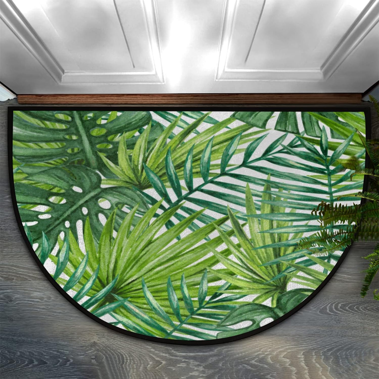 Half Round Rugs Watercolor Tropical Palm Leaves Monstera Semicircular ...