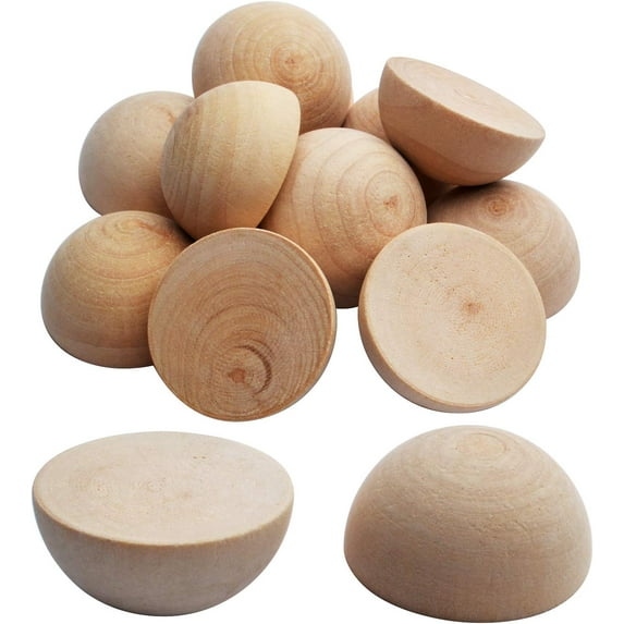 Half Round Wooden Beads, 12pcs Natural Half Wooden Balls Unfinished ...