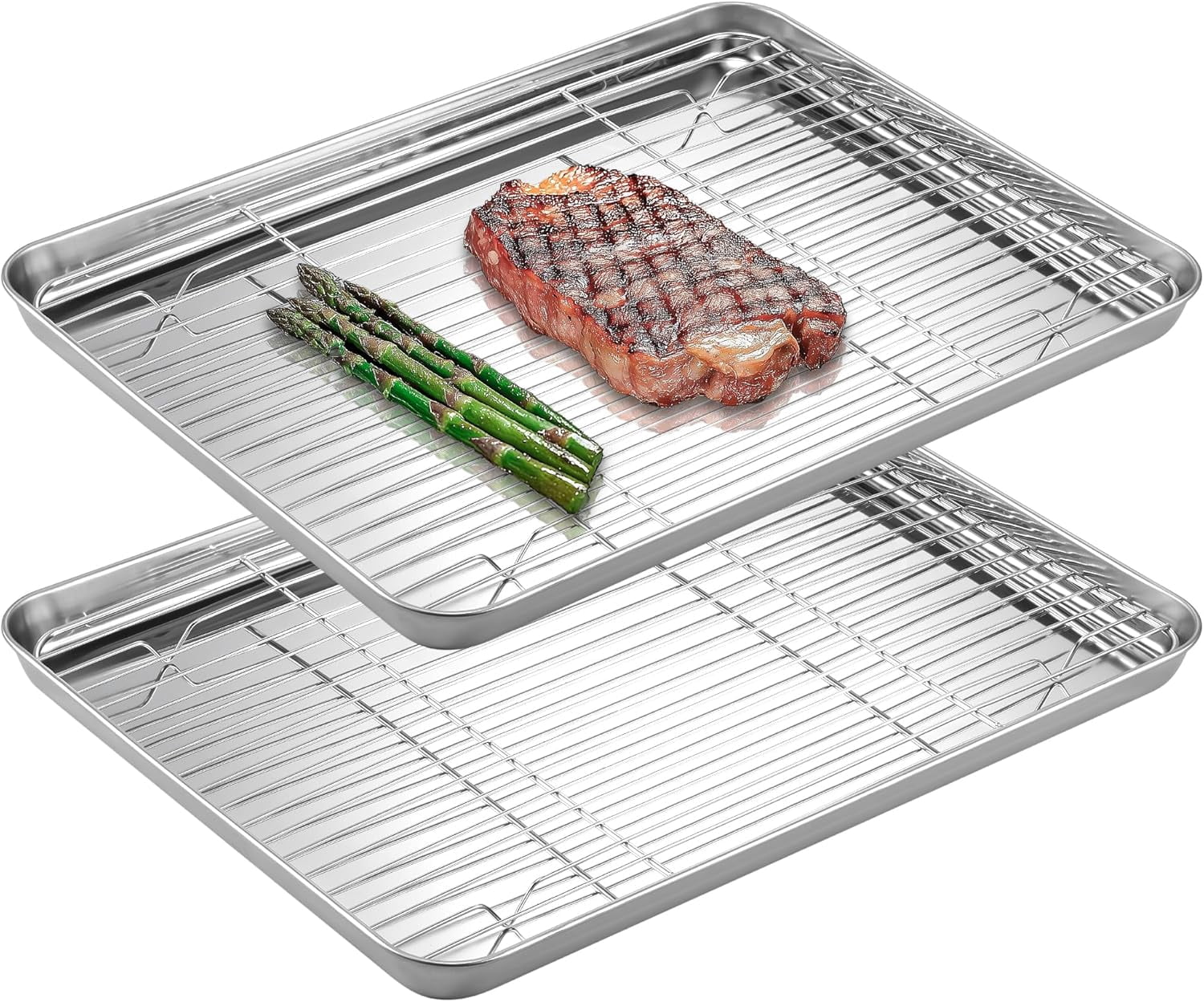 Half Sheet Baking Pan Breading Trays w Racks - Stainless Steel Baking ...