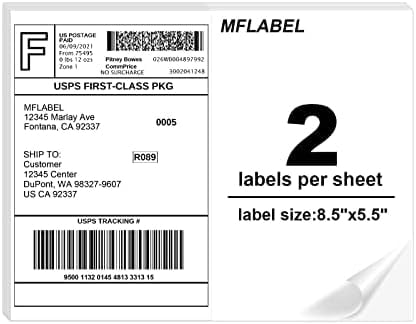 Half Sheet Label Laser/Ink Jet Shipping Label 8.5 x 11 Inches Packaging ...