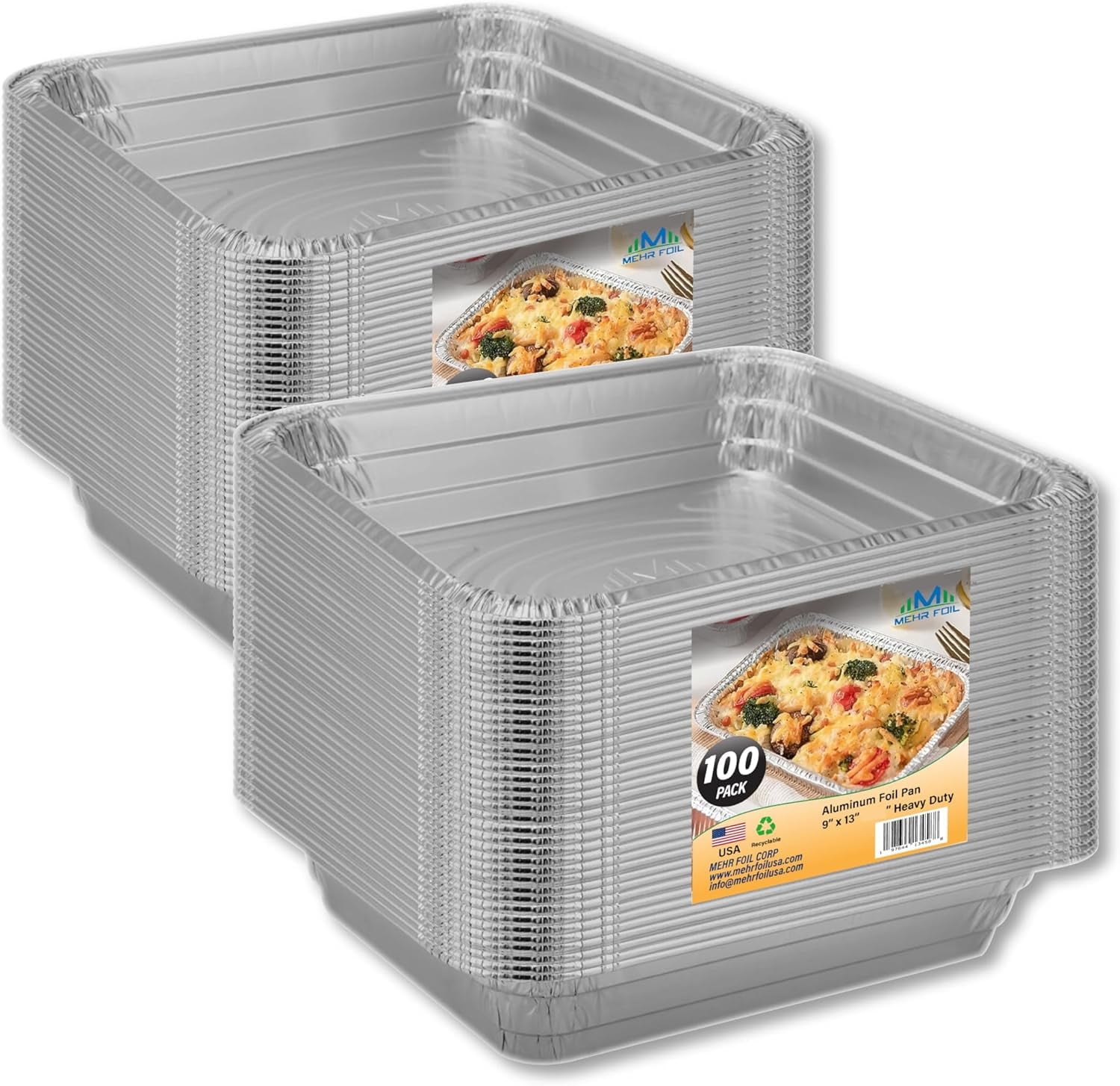 Half Size Deep Aluminum Pans 9X13, Heavy Duty Disposable Foil Pans 100 ...
