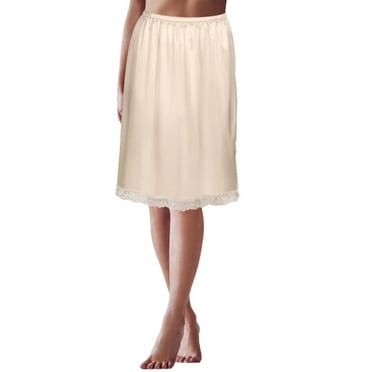 Women Half Slip for Under Dresses Elastic Waist Lace Trim Satin Half ...